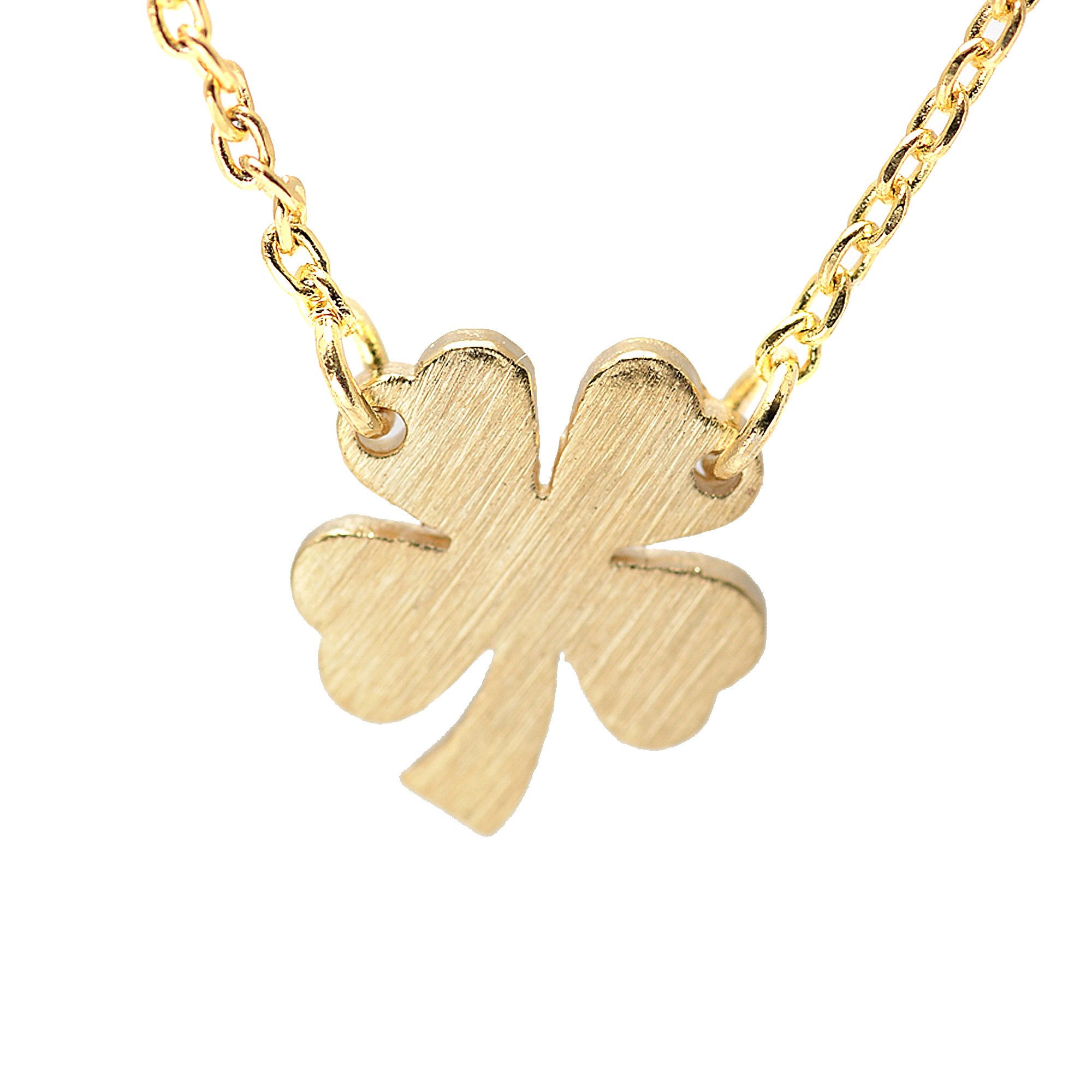Spinningdaisy Handcrafted Brushed Metal Irish 4 Leaf Clover Necklace Gold