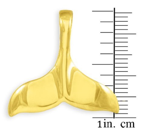 Solid 14K Yellow Gold Whale Tail Pendant or Charm (9/10" Long)