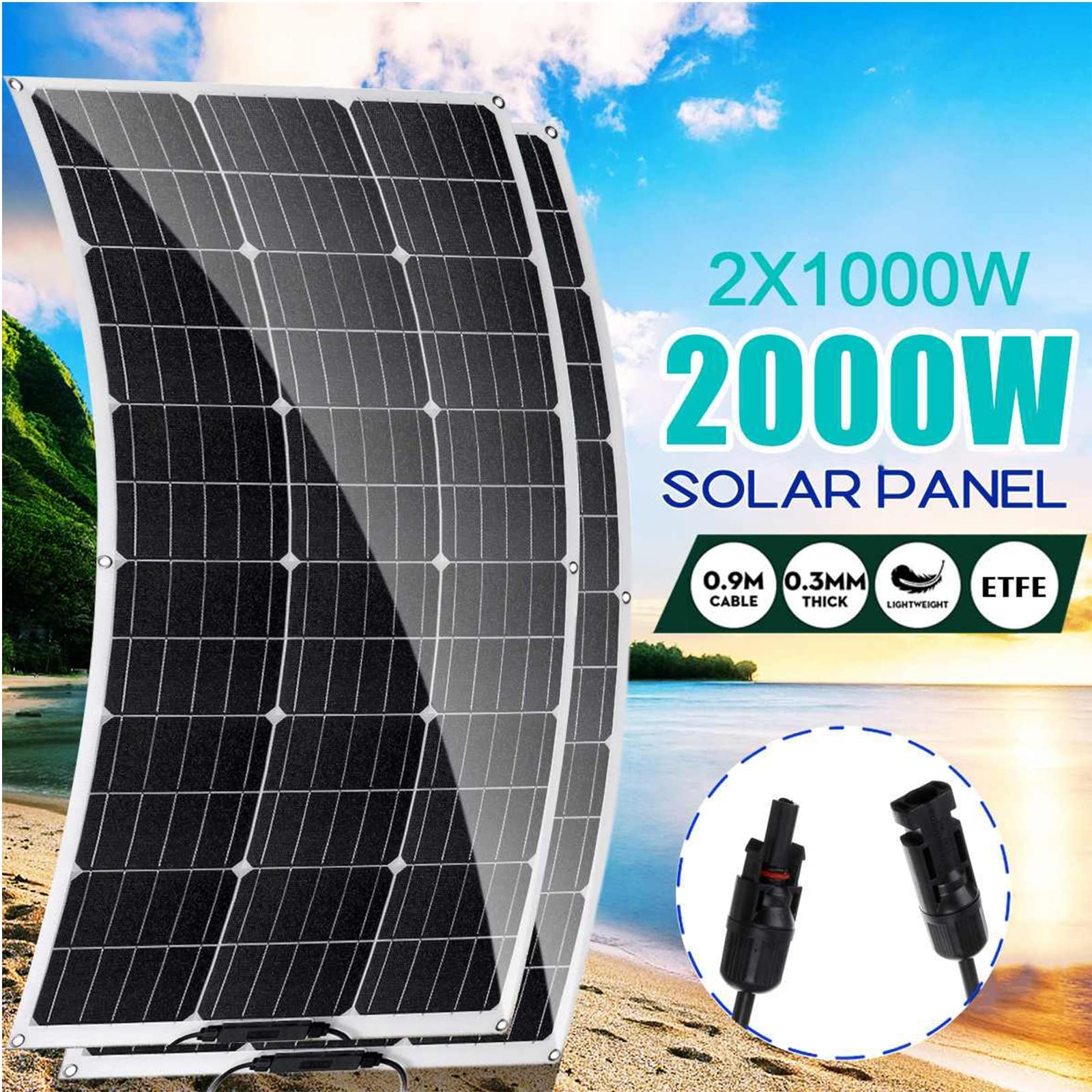 Solar Panel 2000W Solar Panel 18V High Efficiency Monocrystalline Portable Flexible Waterproof Emergency Charging Outdoor Rechargeable Power,2000W