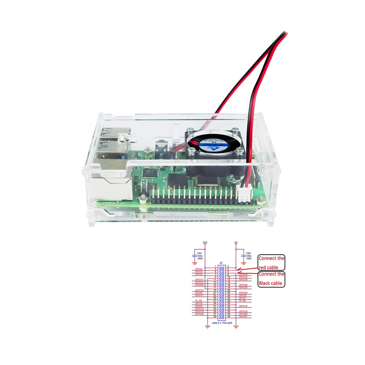 Raspberry Pi 4 Case, Acrylic Case with Cooling Fan for Raspberry Pi 4 Model B/Pi 3B+