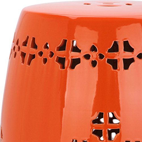 SAFAVIEH Home Collection Quatrefoil Orange Ceramic Decorative Indoor/ Outdoor Garden Stool (Fully Assembled)