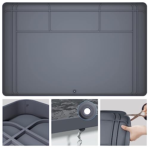 Under Sink Mats for Kitchen Waterproof, 34" X 22" Or Smaller Cut to Fit Under Sink Drip Tray for Kitchen Bathroom Cabinets, Silicone Sink Liner Hold Up to 3.3 Gallons Liquid - Dark Grey