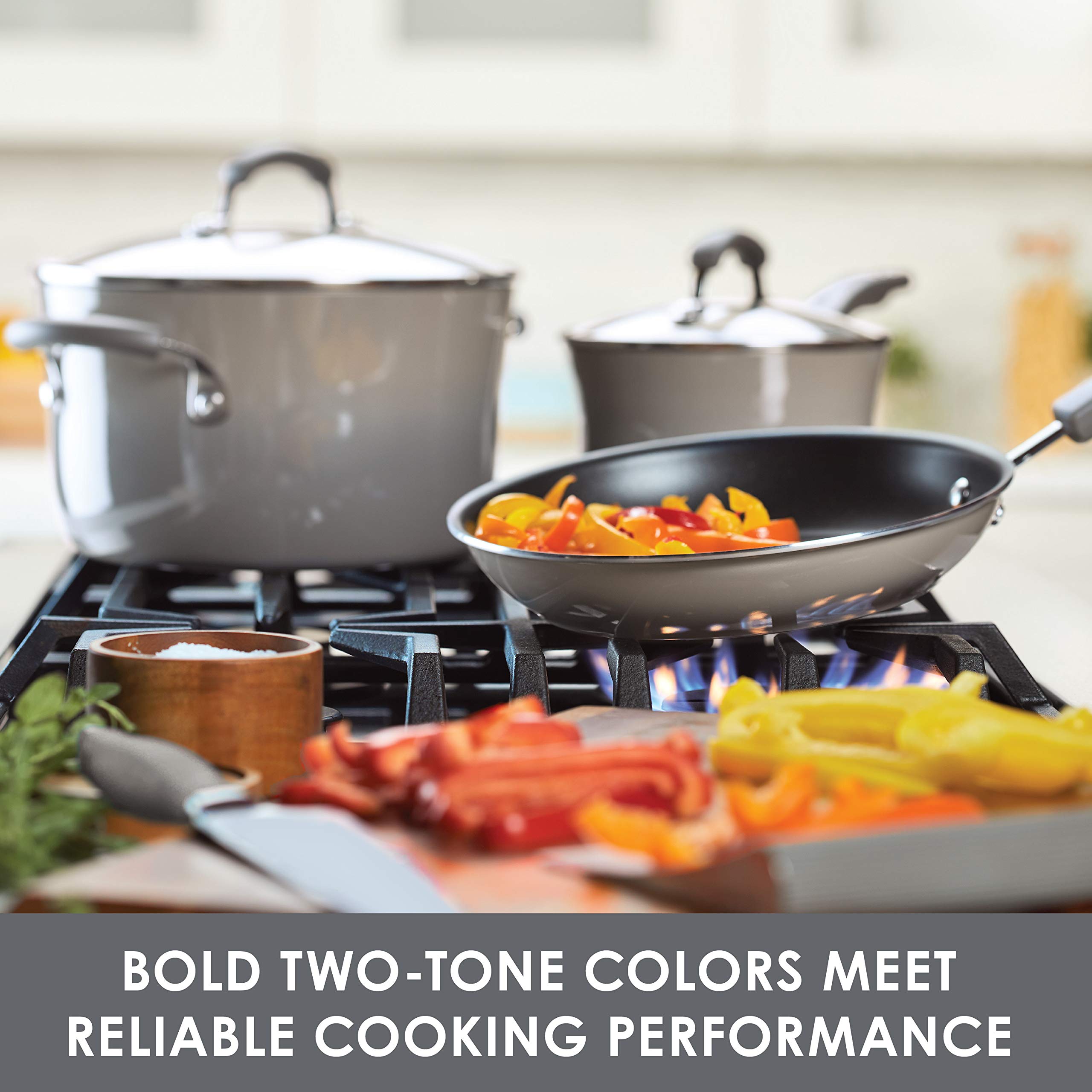 Rachael Ray Brights Nonstick Stock Pot/Stockpot with Lid - 6 Quart, Gray, Sea Salt Gray
