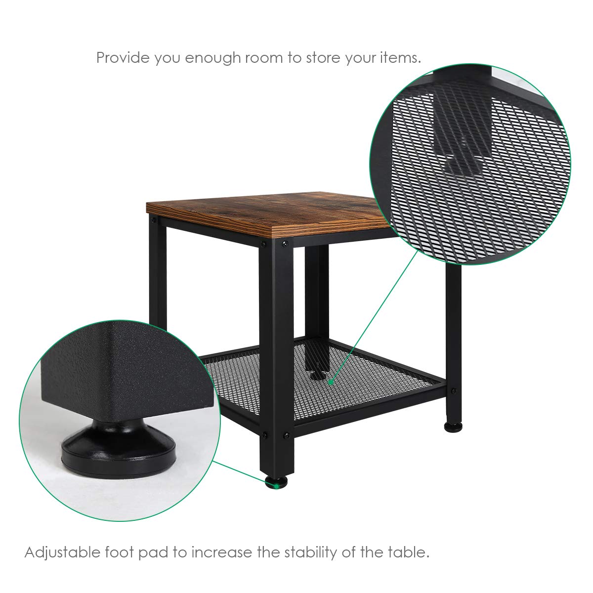 TomCare End Table 2-Tier Side Table with Storage Shelf Small Tables Living Room Square Coffee Table Nightstand Metal Frame Bedside Table Multipurpose for Home Office Living Room Bedroom