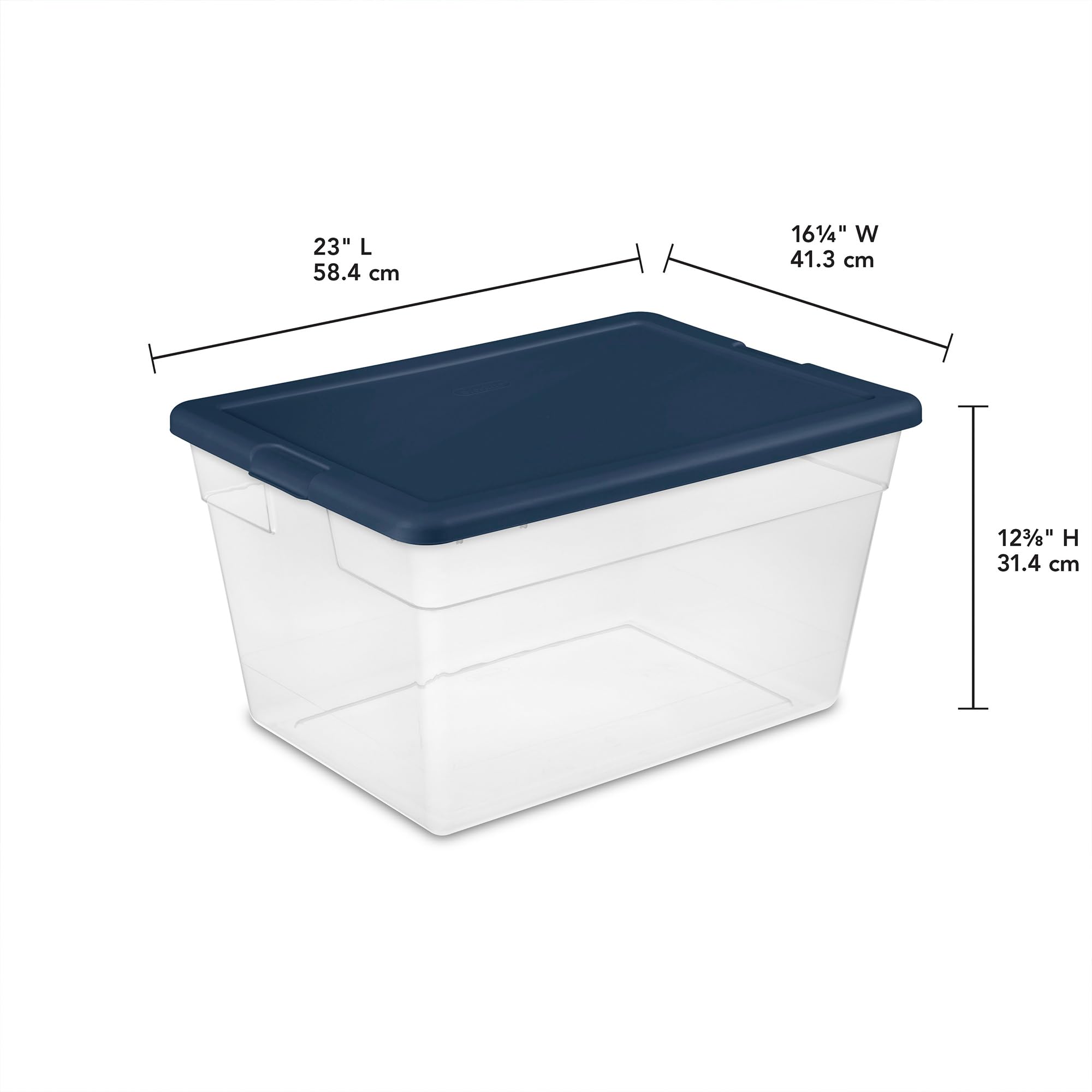 Sterilite Stackable 56 Quart Clear Home Storage Box with Handles and Marine Blue Lid for Efficient, Space Saving Storage and Organization (8 Pack)