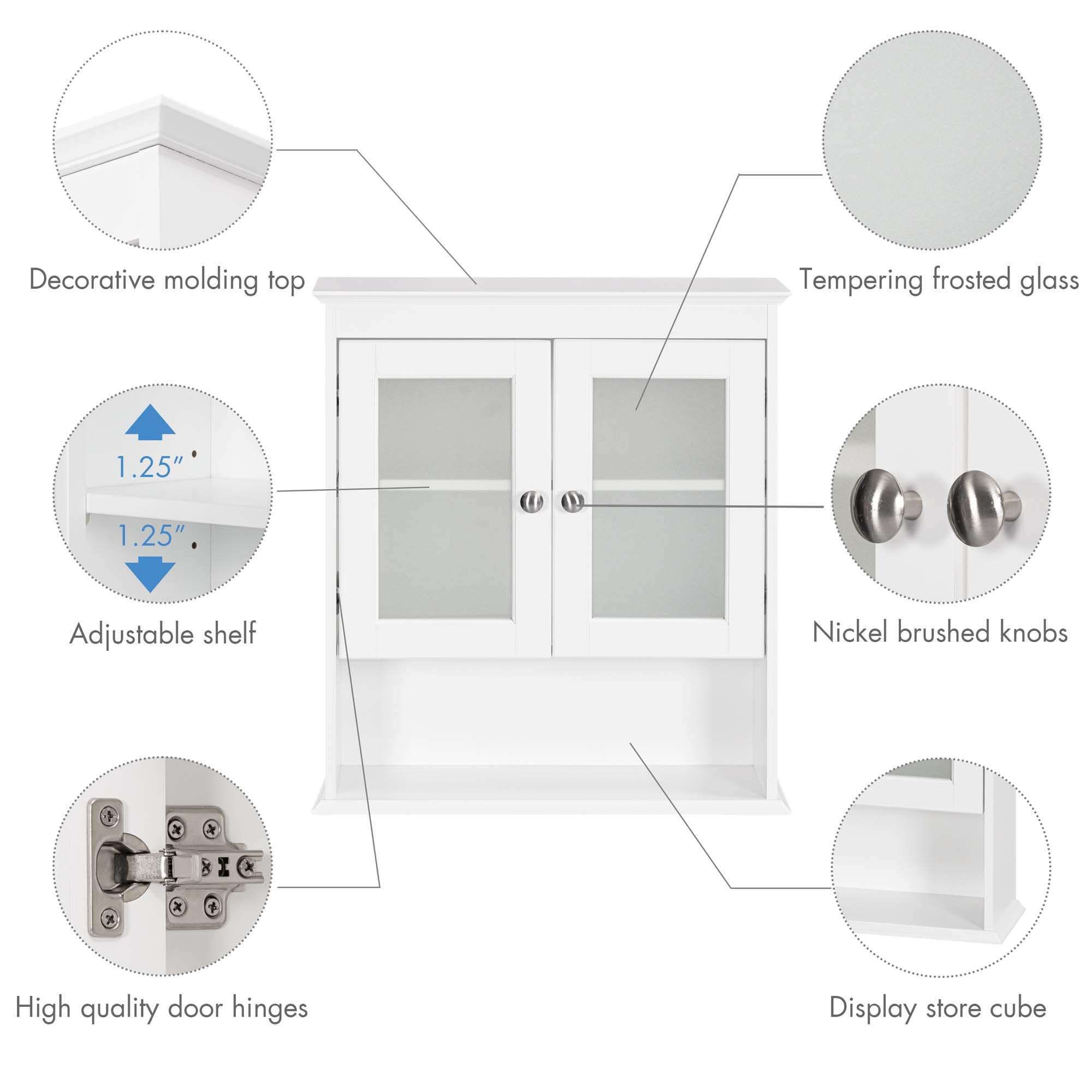 Spirich Bathroom Wall Cabinet with Glass Doors, Small Hanging Medicine Cabinet Wall Mounted, Wood Wall Storage Organizer Space Saver, Espresso