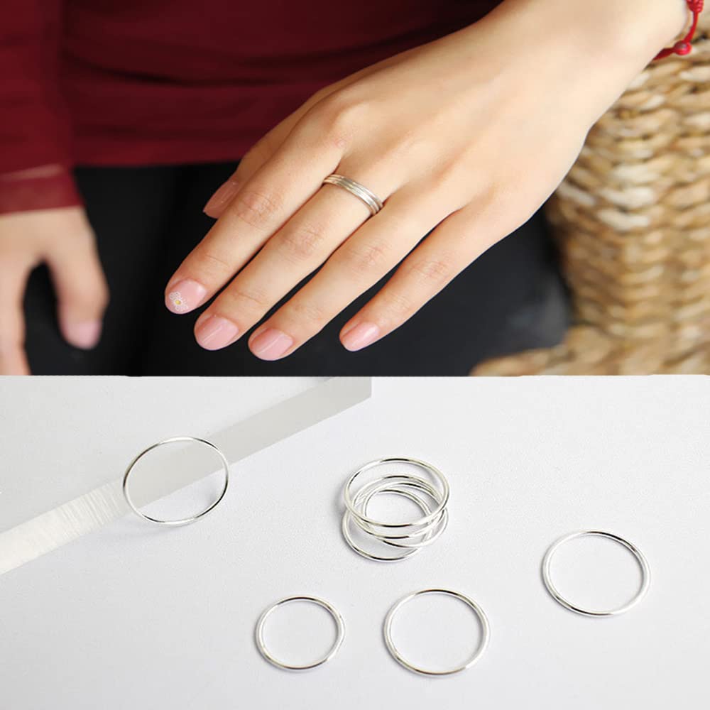 SILBERTALE 8pcs Thin Knuckle Rings for Women Sterling Silver Midi Stacking Ring Set Pinky Thumb Ring Wedding Band Comfort Fit Size 2.5-8.5