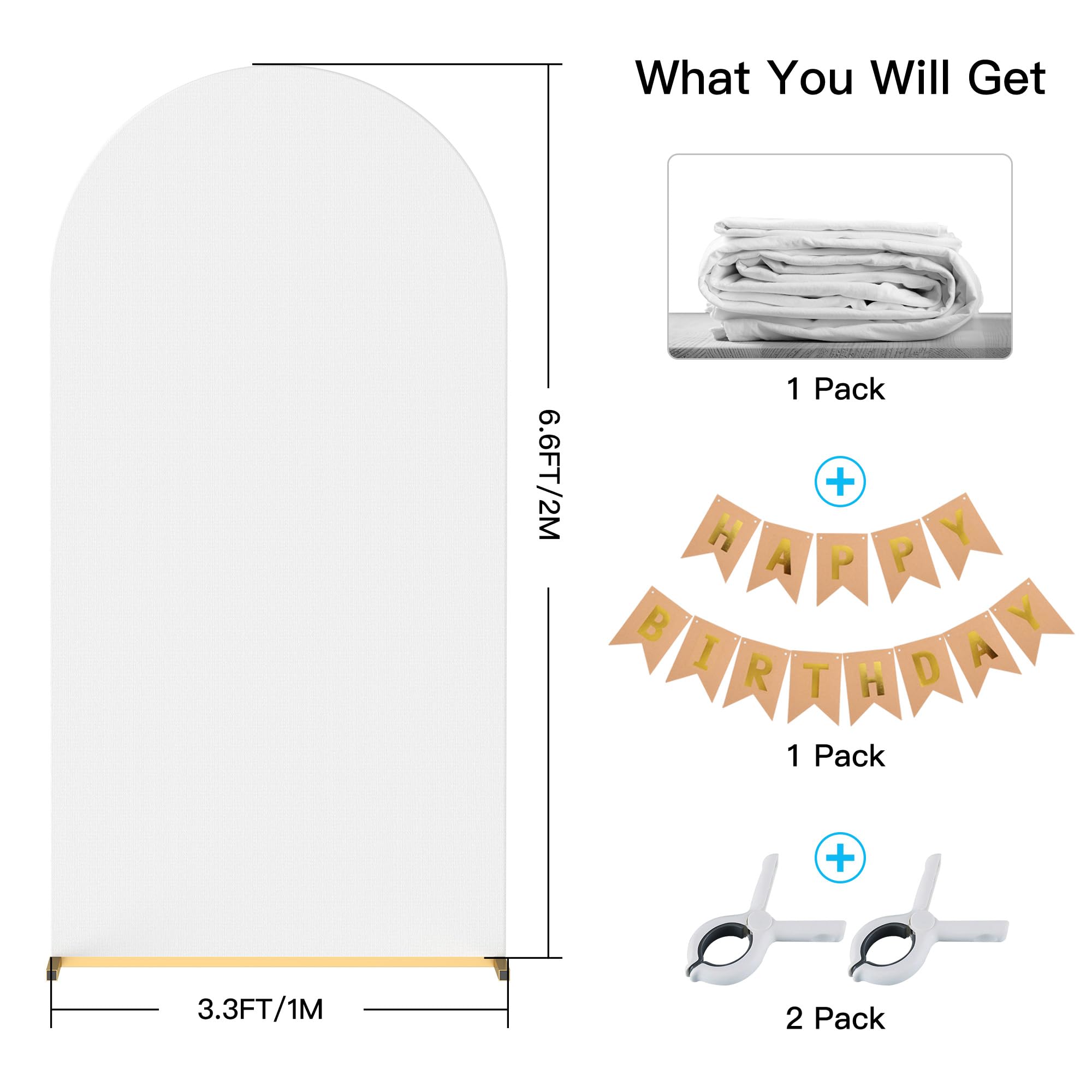 RavArmor 7.2FT Spandex Wedding Arch Backdrop Cover with 2 Clips & 1 Banner, 950G Thicken 2-Sided Elastic Backdrop Cover for Arch Stand, Not See Through, Elastic Drawstring Closure, Fits Various Party