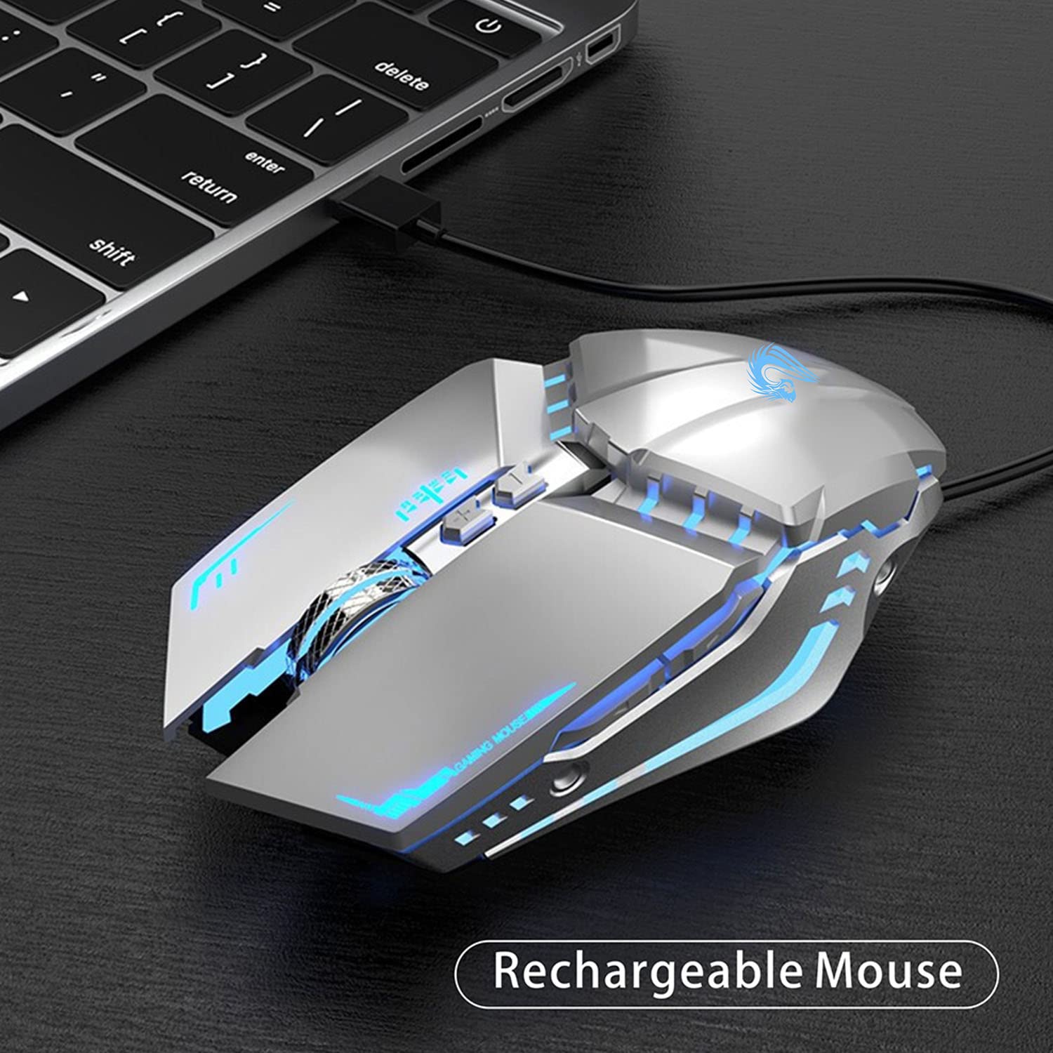 TENMOS T21 Bluetooth Mouse, 2.4G LED Dual Mode (Bluetooth 5.1+ USB) Bluetooth Wireless Mouse, Rechargeable Silent Computer Gaming Mice for Laptop, iPad, MacOS, PC, Windows, Android (Silver)