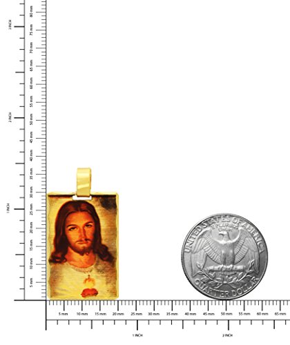The Bling Factory 14k Gold Plated Framed Jesus Sacred Heart Portrait 20mm x 30mm Pendant