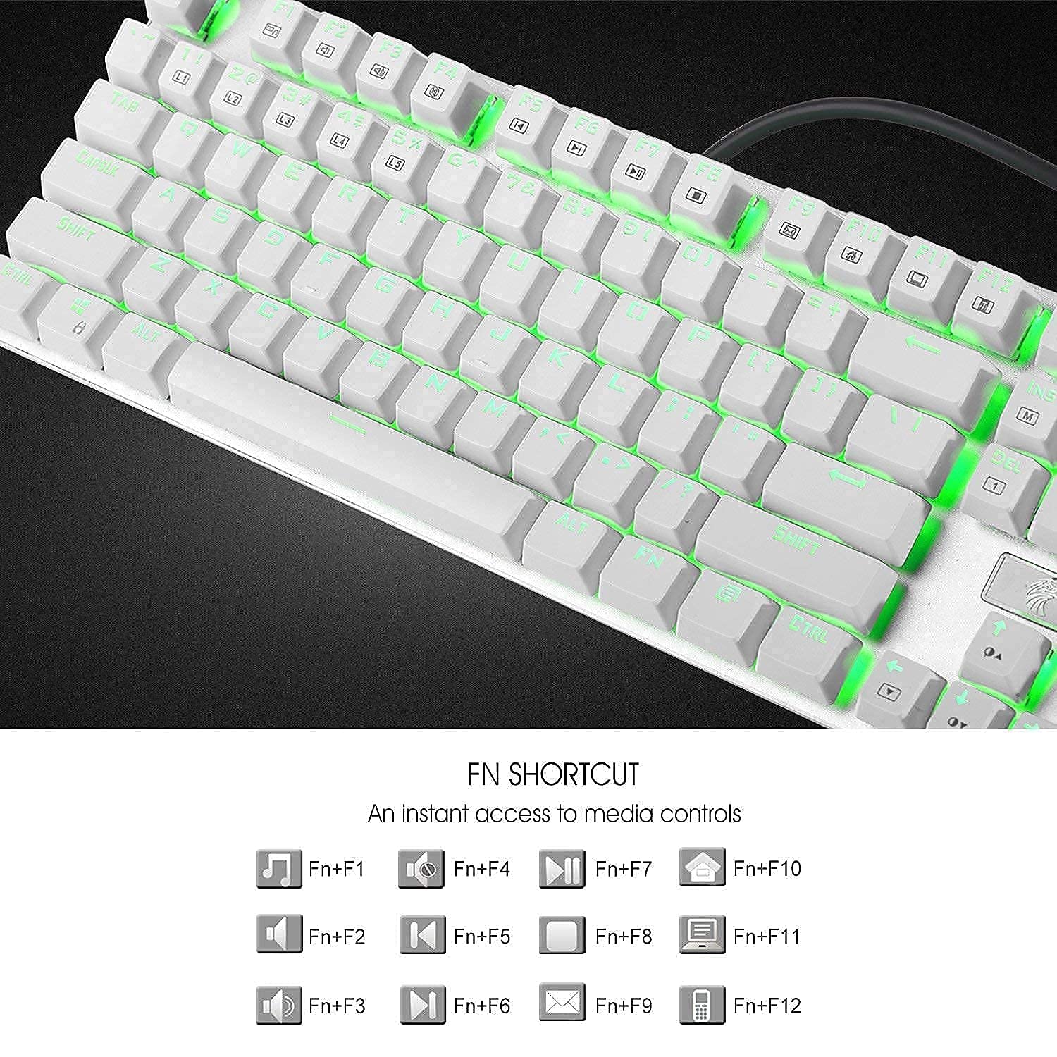 Z-88 RGB Backlit Mechanical Gaming Keyboard, E-Element Ergonomic Design Outemu Blue Switch, Aluminum Top-Panel,Full Size Wired Keyboard, Silver and White