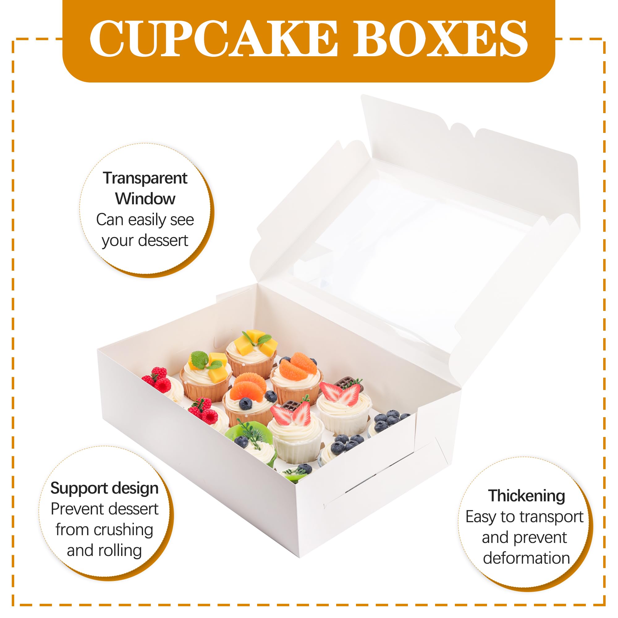 YunKo 6 Pack Dozen Cupcake Boxes White Cupcake Containers with Window Fit 12 Cupcakes or Muffins