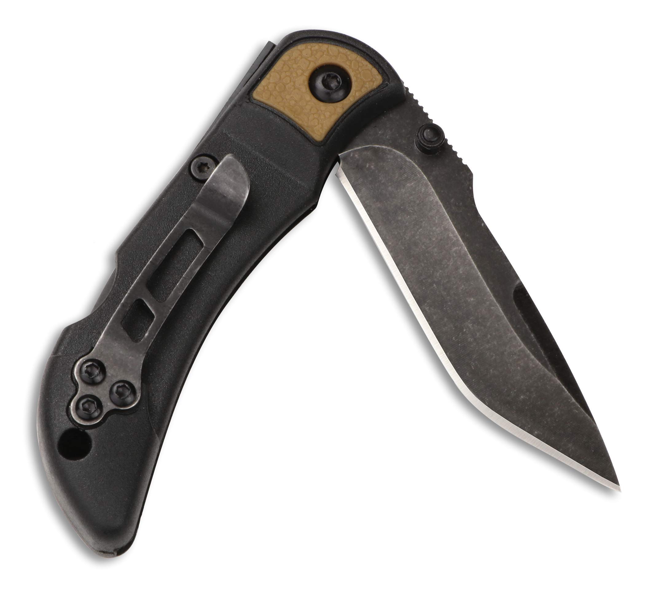 OUTDOOR EDGE 2.5" Coyote-Brown Chasm - EDC Lockback Folding Pocket Knife with Non-Reflective Blackstone Coated Stainless Steel Blade and Pocket Clip
