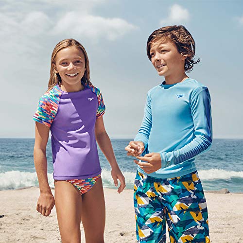 Speedo Girl's Uv Swim Shirt Short Sleeve Printed Rashguard - Manufacturer Discontinued