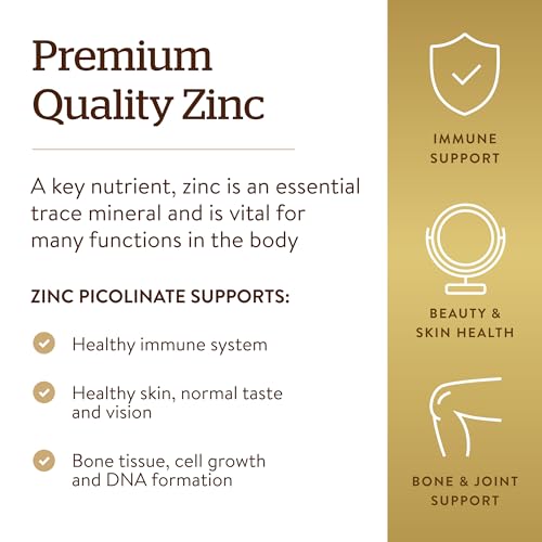 Solgar Zinc Picolinate 22 mg, 100 Tablets - Promotes Healthy Skin - Supports Immune System, Normal Taste & Vision - Antioxidant - Non GMO, Vegan, Gluten Free, Dairy Free, Kosher - 100 Servings