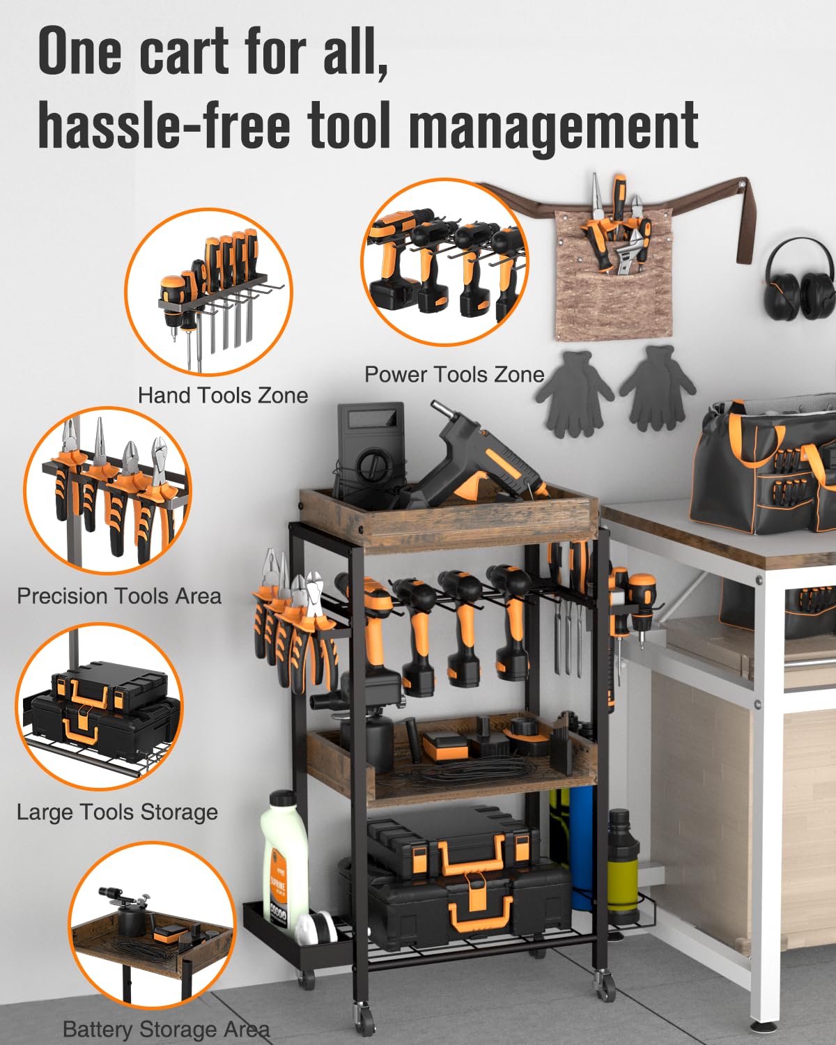 Vdamu Rolling Tool Chest Garage Storage - Power Tool Organizer with Wheels, Tool Cart Can Store a Variety of Tools, Easy to Install, Rolling Tool Cabinet for Garages, Workshops