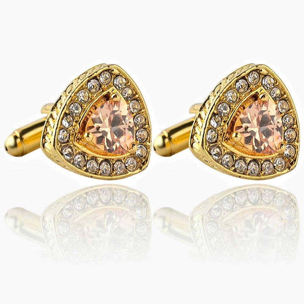 V & L Crystal Cuff links β Fancy Unique Elegant Sparkling Luxury Gem Stone Cufflinks for men in Triangle - Perfect for Wedding, Formal, Suit, Business and Groom Cufflink (Gold)