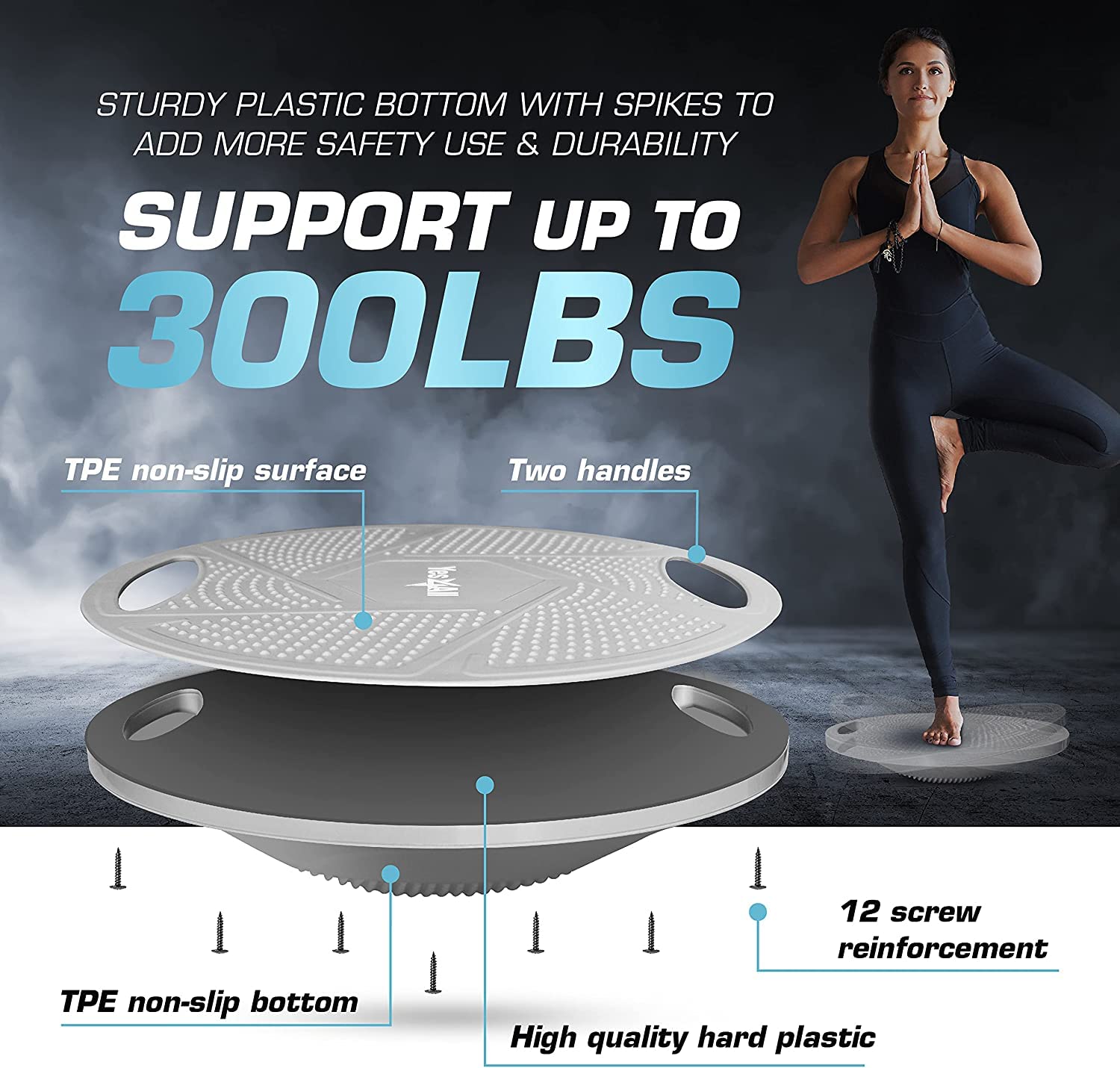 Yes4All Premium Wobble /Core 16.34 inch Round Balance Board for Standing Desk, Core Training, Home Gym Workout (Hex Design - Gray)