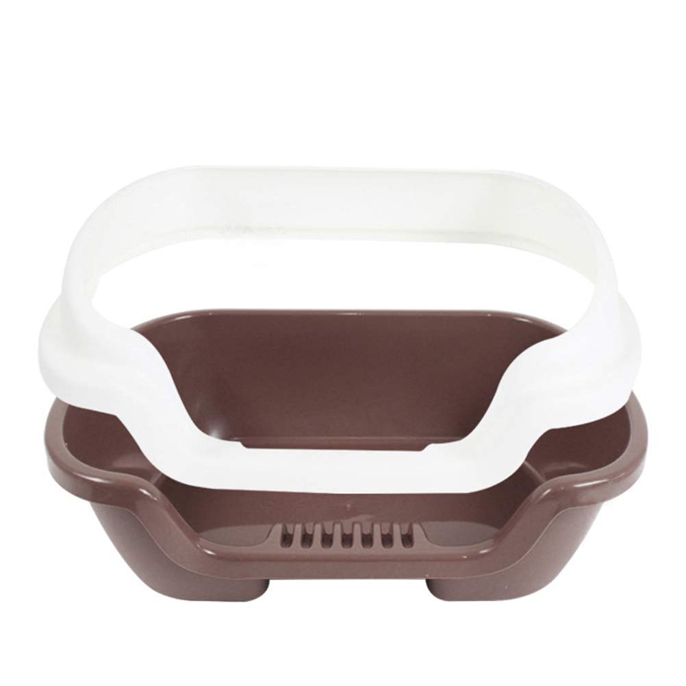 TEHAUX Cat Litter Box Self Cleaning Pet Cat Hut- Semi- Enclosed Cat Litter Box Practical Cat Cleaning Bath Basin Plastic Cat Toilet (Coffee, Size M) 15.72X11.79X4.52in
