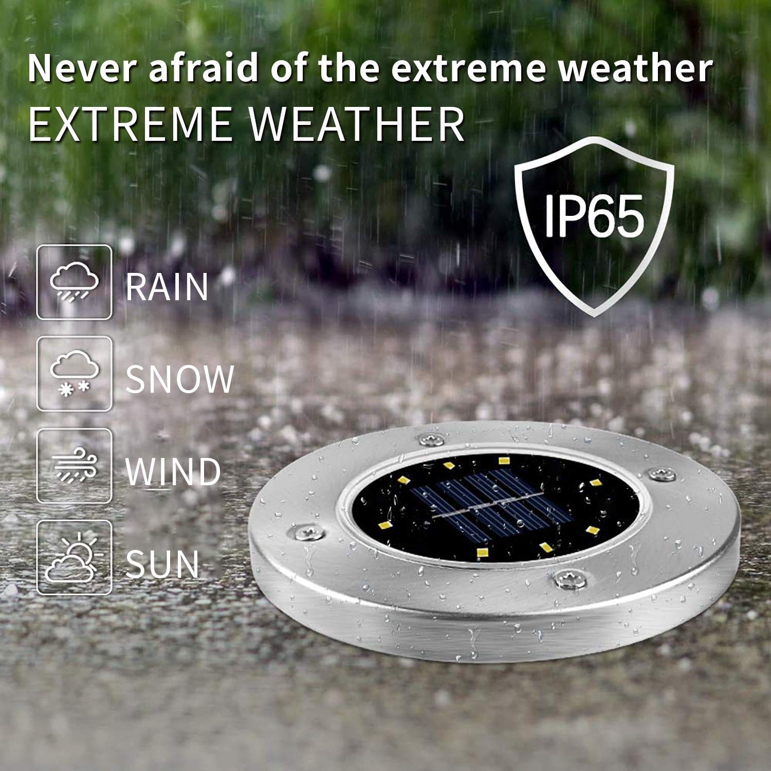 Solar Ground Lights, 8 LED Solar Garden Lights, Outdoor Solar Disk Lights, Waterproof In-Ground Lights, Landscape Lights for Pathway, Yard, Deck, Patio, Walkway, 12 Packs, Cold White