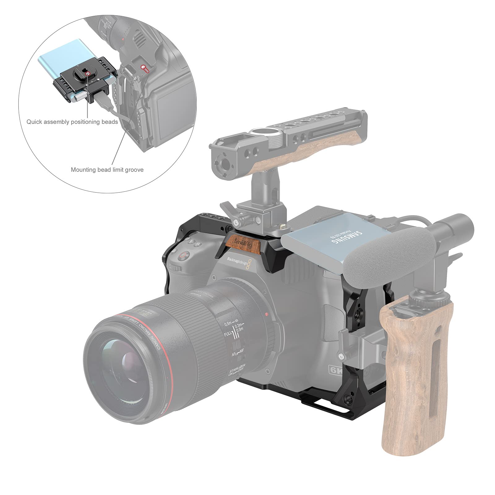 SmallRig Camera Cage Kit Compatible with BMPCC 6K Pro for Blackmagic Pocket Cinema Camera 6K Pro with Cable Clamp for HDMI& Cable Clamp for Samsung T5 SSD/USB - 3298