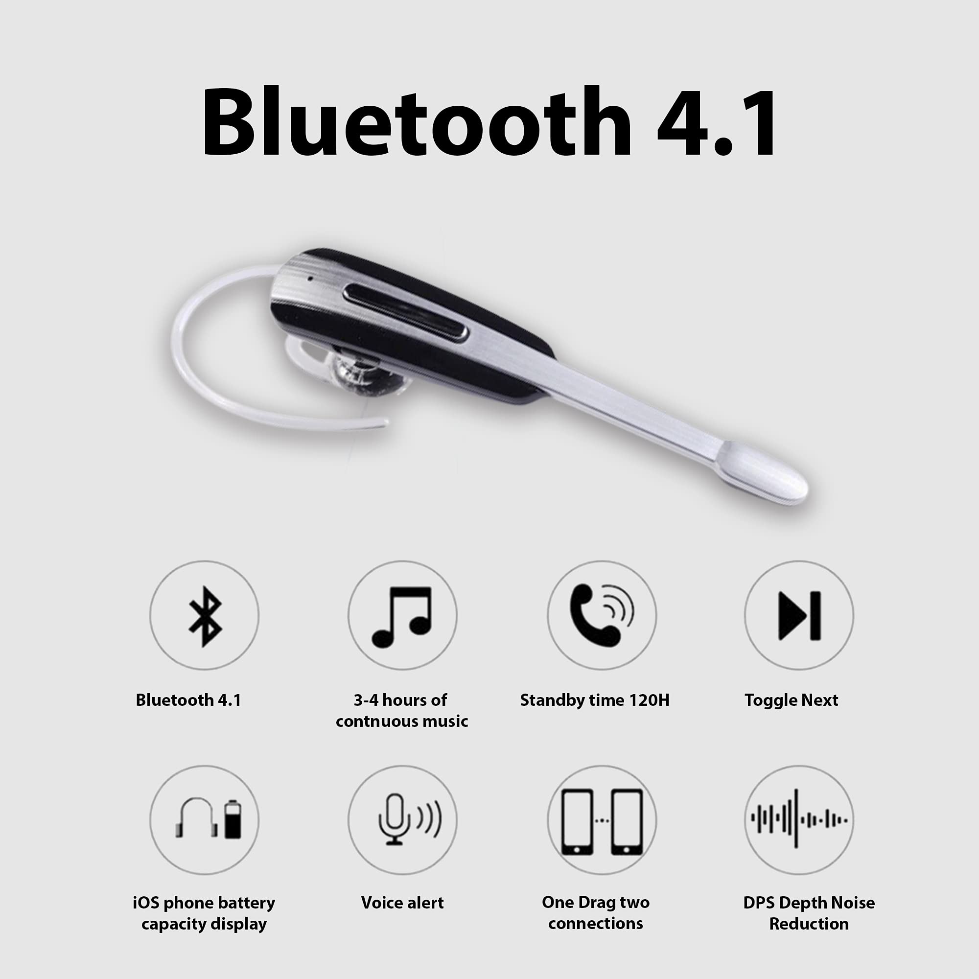 Tek Styz Headset Compatible with Bose Frames Alto in Ear Wireless Bluetooth Noise Canceling Earpiece (Black/Silver)