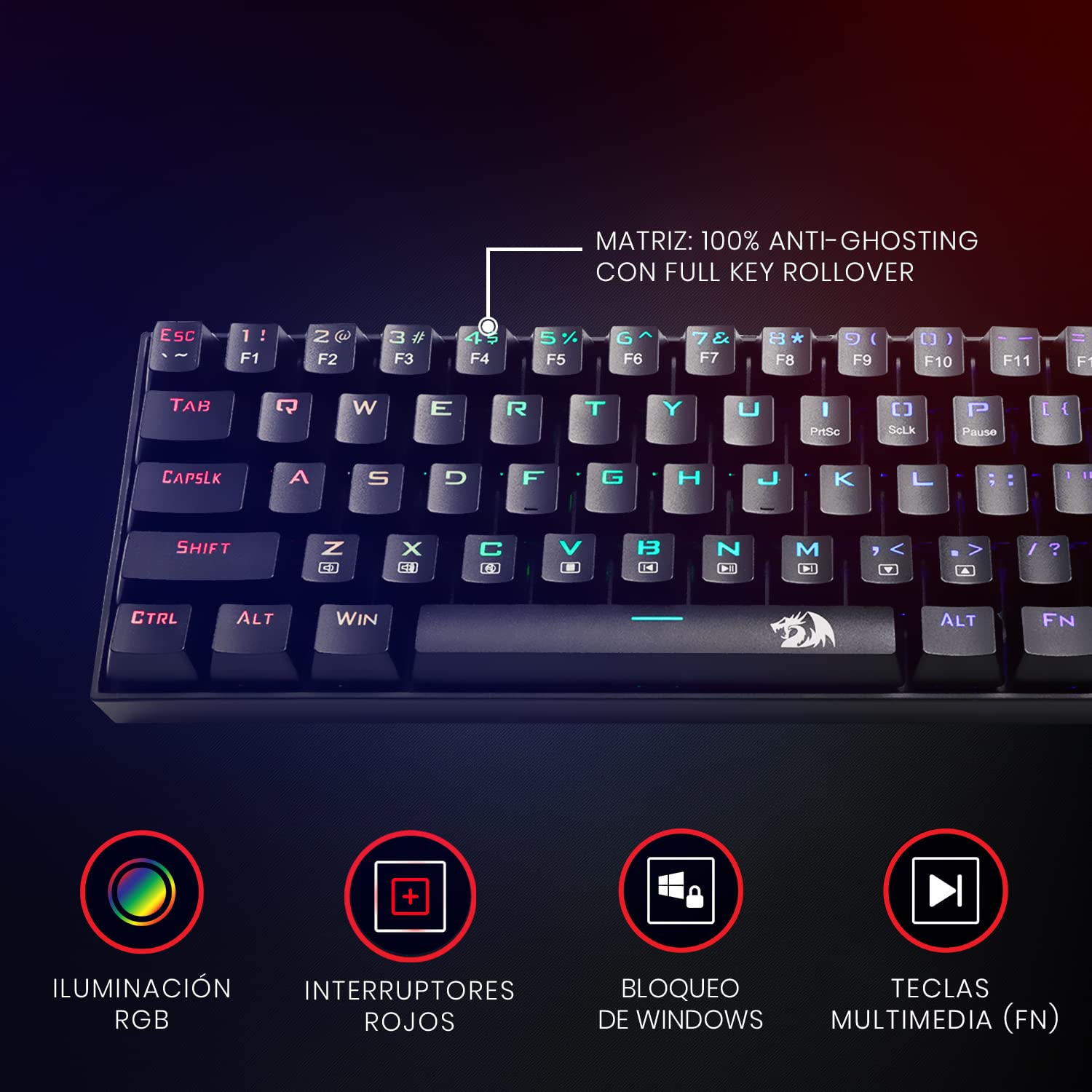 Redragon K599 Wired/Wireless Mechanical Gaming Keyboard 60% Compact Tenkeyless RGB Backlit Computer Keyboard for Windows PC Gamers (70 Key Red Switch – Black)