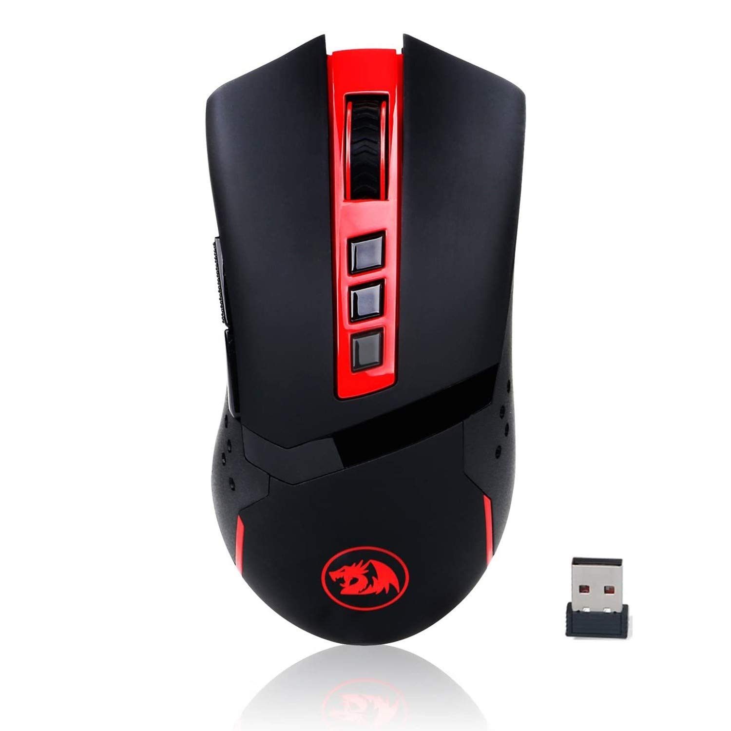 Redragon M692 Wireless Gaming Mouse RED LED Backlit MMO 9 Button Ambidextrous Programmable Cordless Computer Mice, Blade, 4800 DPI for Windows PC Gamer (Wireless Red LED Backlit)