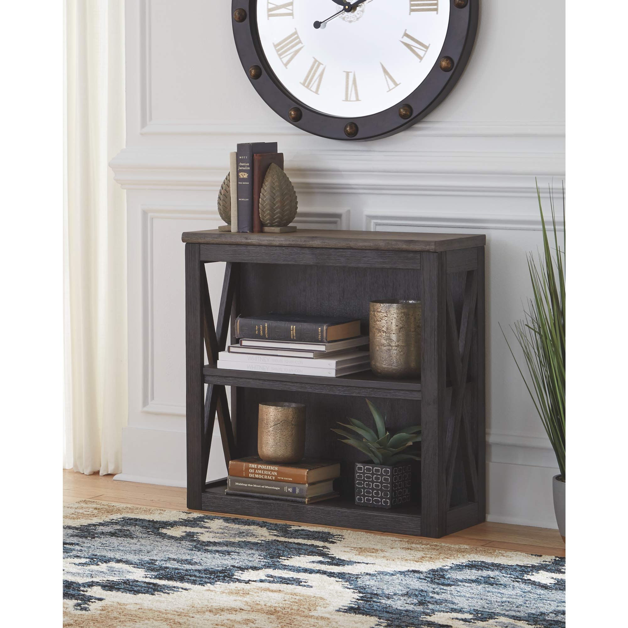 Signature Design by Ashley Tyler Creek Rustic Farmhouse 29" Bookcase with Adjustable Shelf, Almost Black