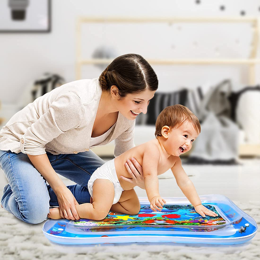 WSPER Tummy Time Water Mat Inflatable Baby Water Play mat for 3+ Months Newborn Girl & Boy Early Activity Center