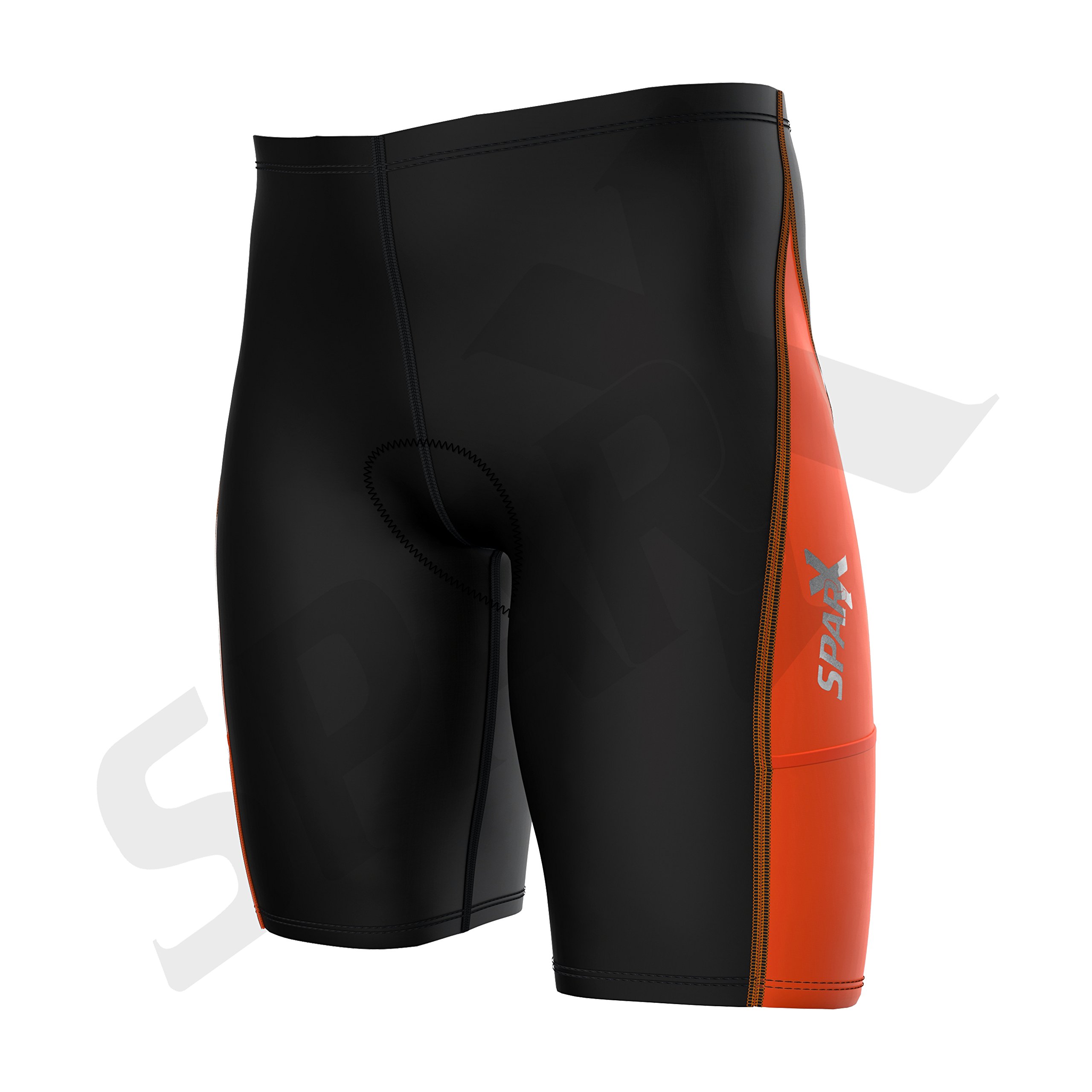 Sparx Men`s Perform 2.0 Triathlon Shorts 9" Tri Short | 2 Easy Reach Pockets | Swim-Bike-Run (Medium, Bright Orange)