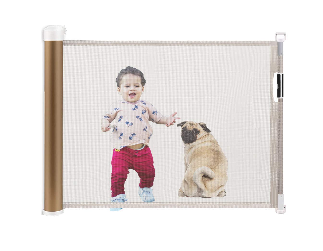 Retractable Baby Gate Support Three Directions 52 INCH Wide Mesh Safety Gate with Easy Latch and Flexible Design for Stairs, Doors,Most Spaces