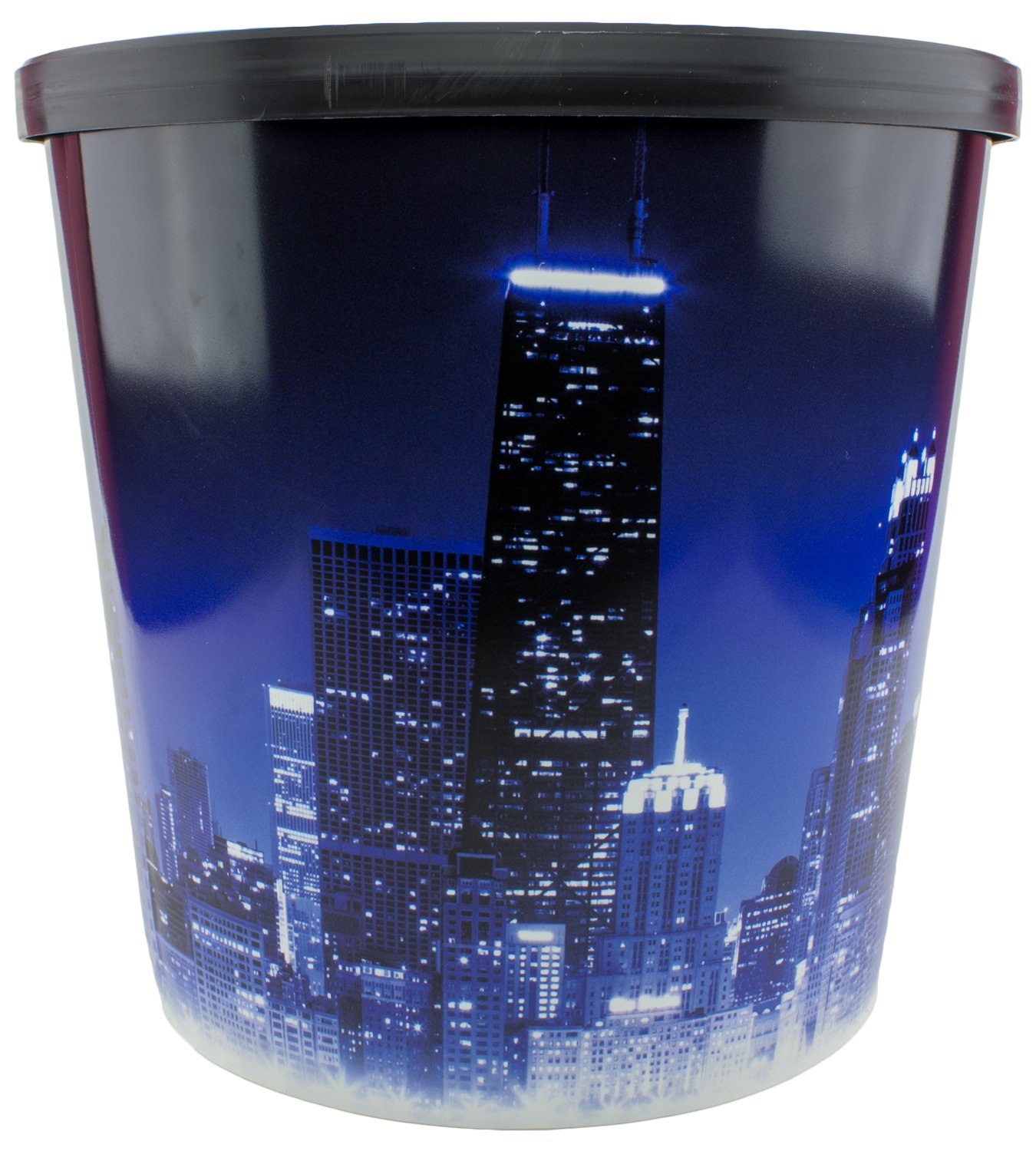 Signature Popcorn - Gourmet 1-Gallon Blue Chicago Skyline Reusable Plastic Bucket Tin - Half Caramel Half Cheddar Cheese Flavor