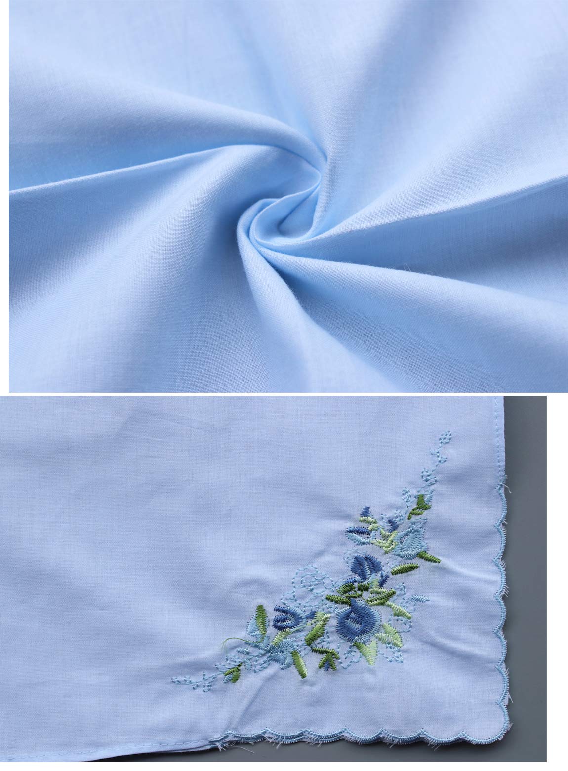 Women's Handkerchiefs 100% Cotton Rose Embroidery Hankies 17"