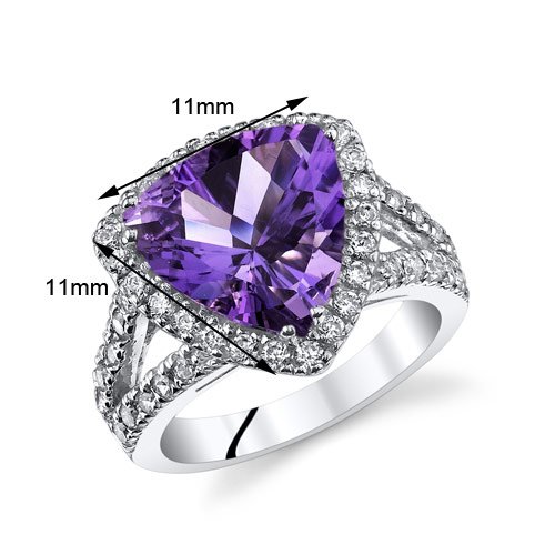 PEORA Amethyst Signature Statement Ring for Women 925 Sterling Silver, Natural Gemstone Birthstone, 3.75 Carats Trillion Cut 11mm, Size 5