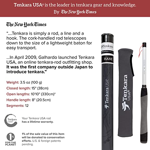 Tenkara USA Fly Fishing (Complete Set: HANE™ Rod + Starter Kit) | Super Compact, All-Around, Small Stream, Tight Waters - Carbon Fiber, Lightweight, Telescopic.
