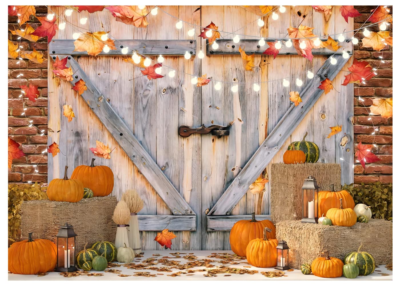 YYNXSY Fall Thanksgiving Backdrop Autumn Pumpkin Harvest Barn Background Hay Maple Leaves Baby Shower Banner Supplies Photo Booth Prop 10X8FT YY-2515