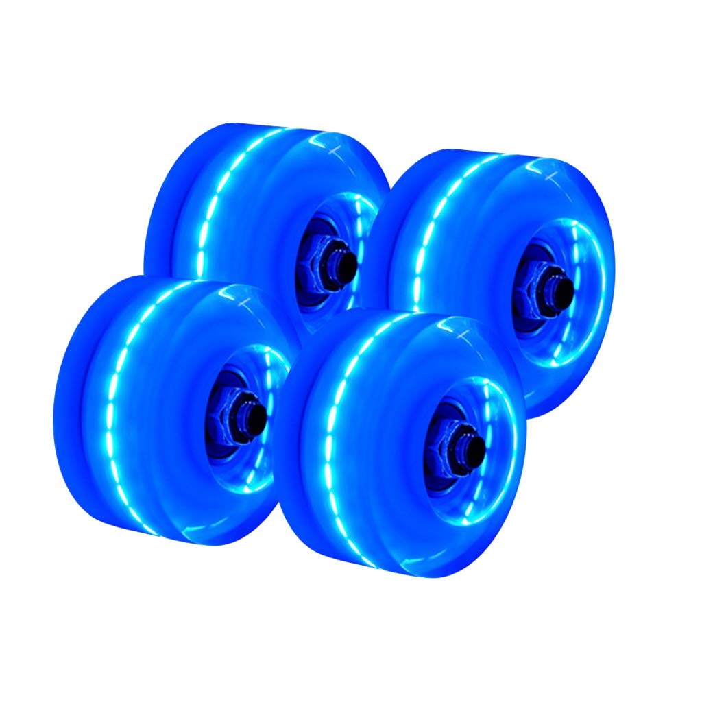 YJYdadaS Roller Skate Wheels, PU Wear-Resistant Wheels Transparent Flashing Universal Wheels Double-Row Roller Skates Accessories 4PC (Blue)