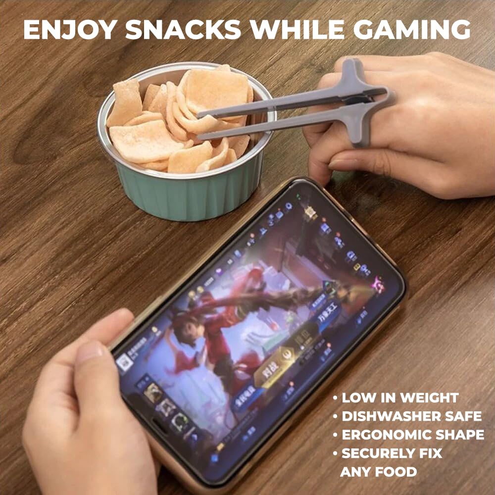 Scooken 6 Pcs Finger Chopsticks for Gamers Snack Grabber Tongs U Bracket - Finger Chips Snack Gamer Chopsticks for Gaming - Reusable Dishwasher Safe Plastic Chopstick - Chopsticks Helper Snacking Tool