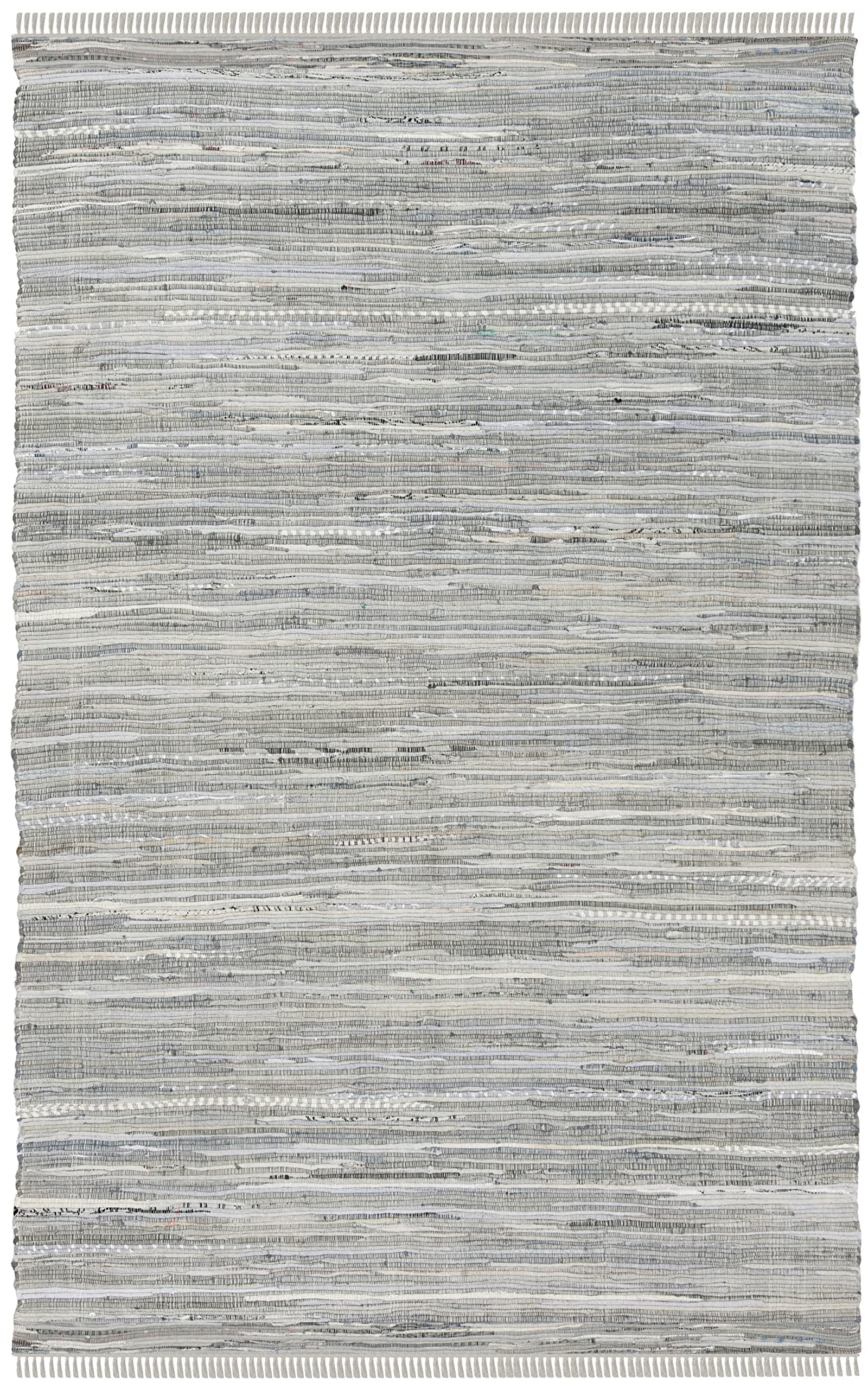 SAFAVIEH Rag Rug Collection Area Rug - 5' x 8', Grey, Handmade Boho Stripe Cotton, Ideal for High Traffic Areas in Living Room, Bedroom (RAR121A)