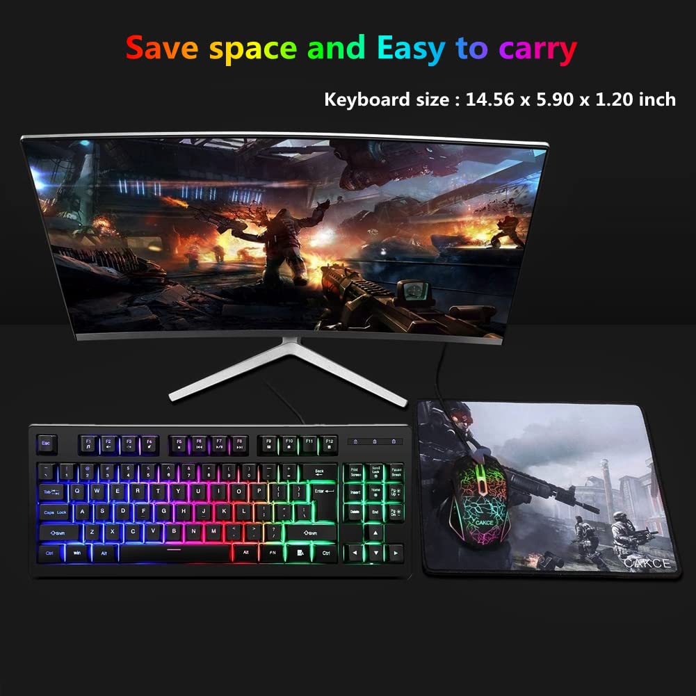 RGB 87 Keys Gaming Keyboard and Colorful Mouse Combo,USB Wired Backlit Mechanical Feeling Gaming Keyboard and Gaming Mouse for Laptop PC Computer Game and Work