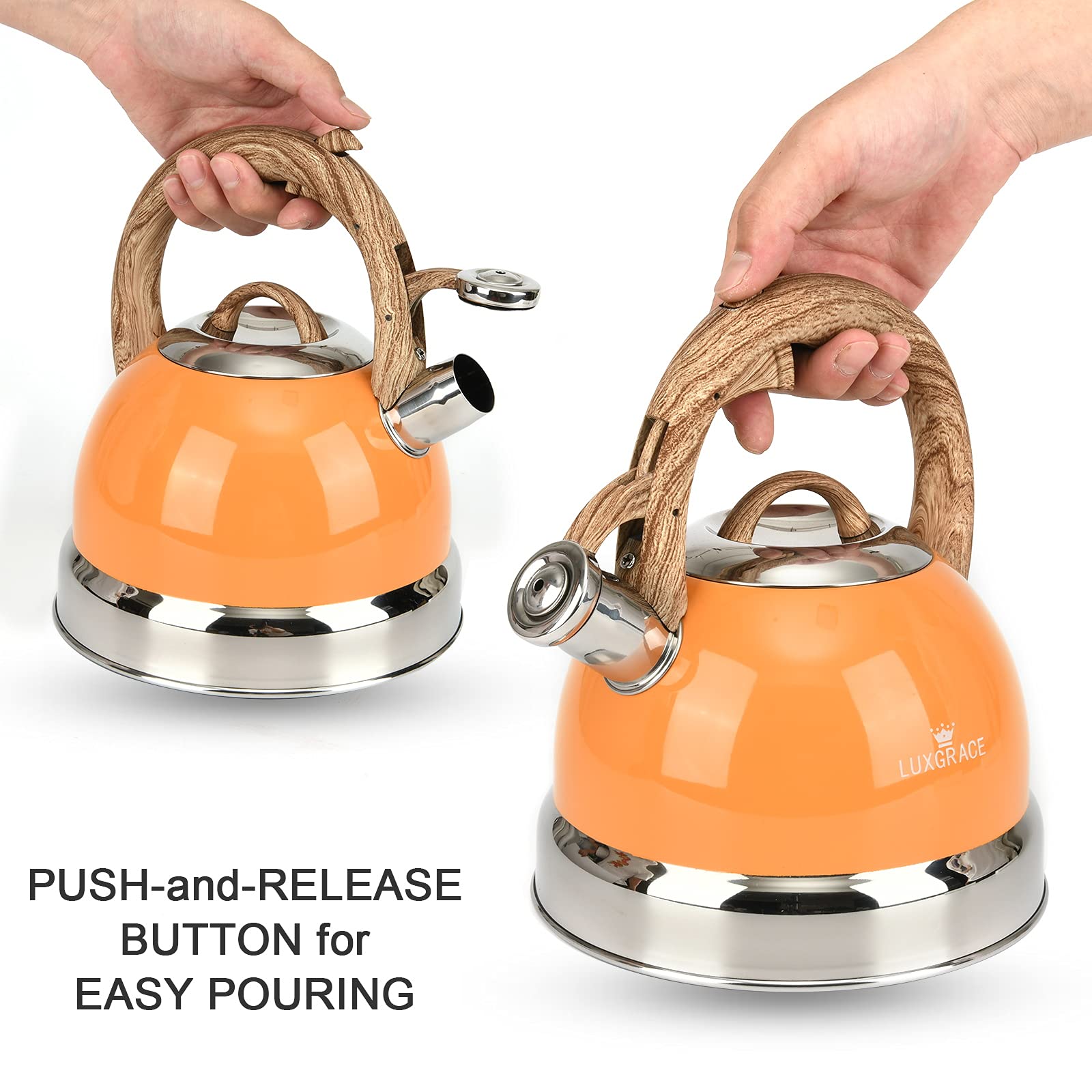 s-p Tea Kettle -2.5 Quart Stovetop Whistling Teapot Stainless Steel Tea Pots for Stove Top Whistle Tea Pot, Orange