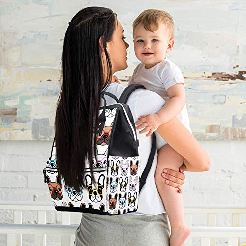 Shiiny Dog Pattern French Bulldog Diaper Bag Backpack for Baby Care, Multi Function Waterproof and Cooler Tote Travel Backpack (Nappy Bag, Tissue Pocket)