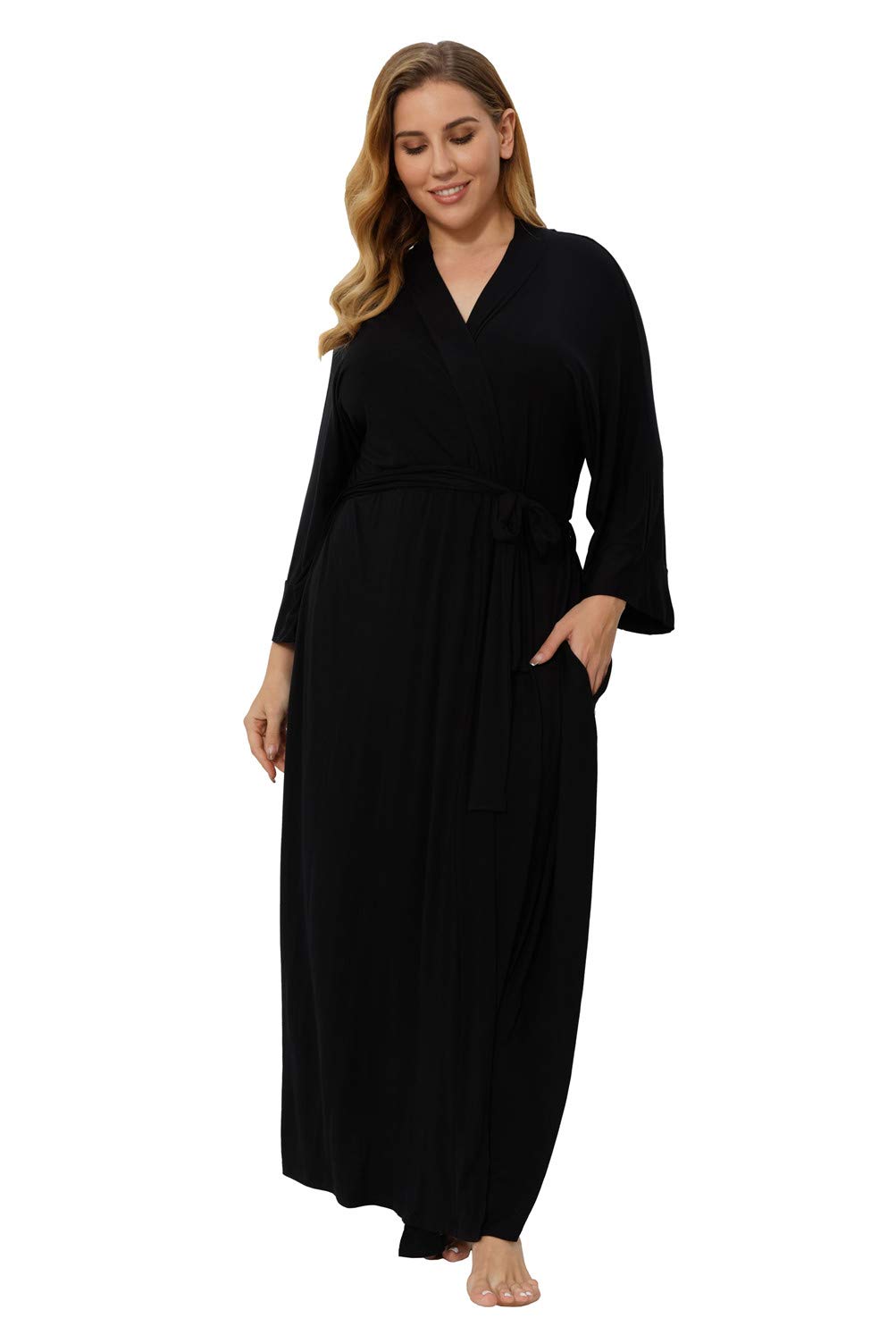 Super Shopping-zone Women's Plus Size Long Robes Kimonos Plus Size Maternity Robes Delivery Robes Sleepwear,Black 3X