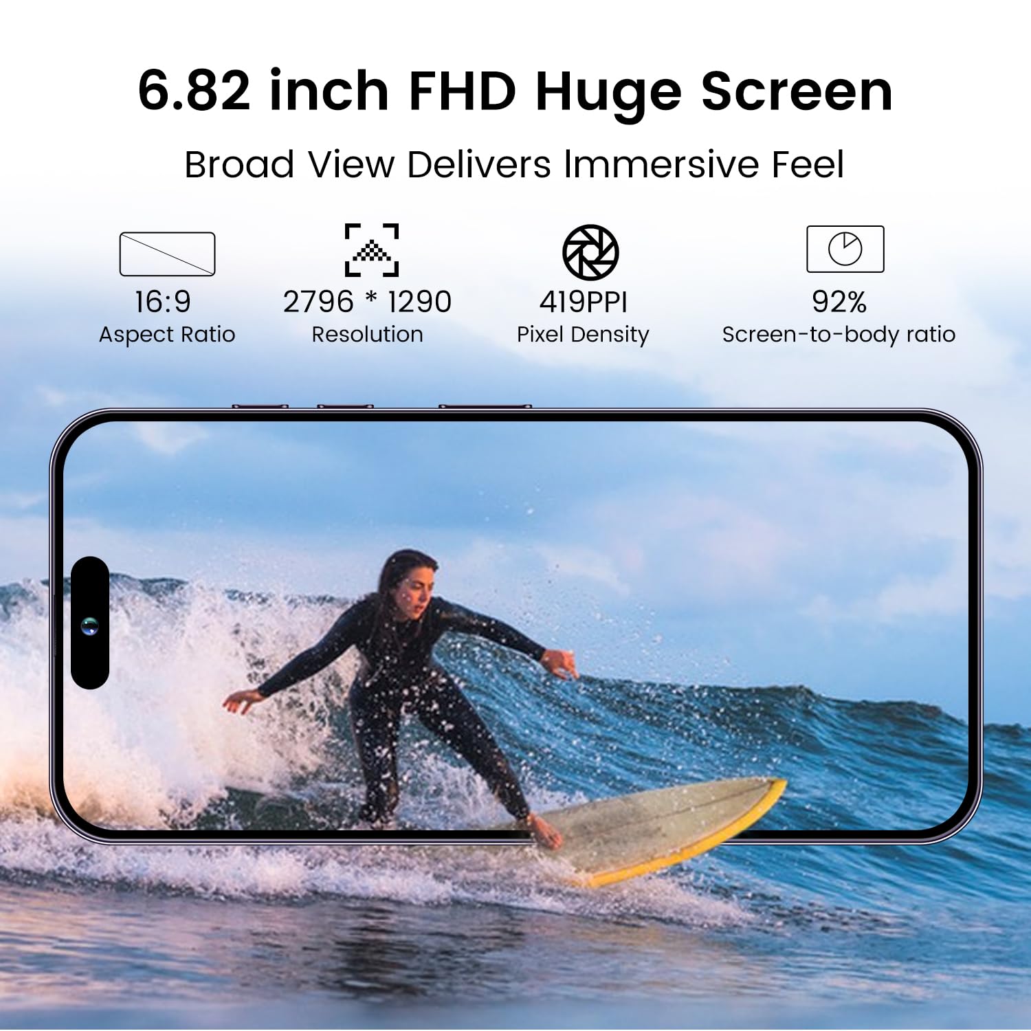 SANSHREUNI A14 Pro Max Unlocked Smartphone, 6+256GB Android 13 Unlocked Mobile Phone, 6.82" FHD+ Display 64MP Camera 5G Cell Phones 6000mAh Battery/Dual SIM/GPS/Face ID Smart Phone, Black
