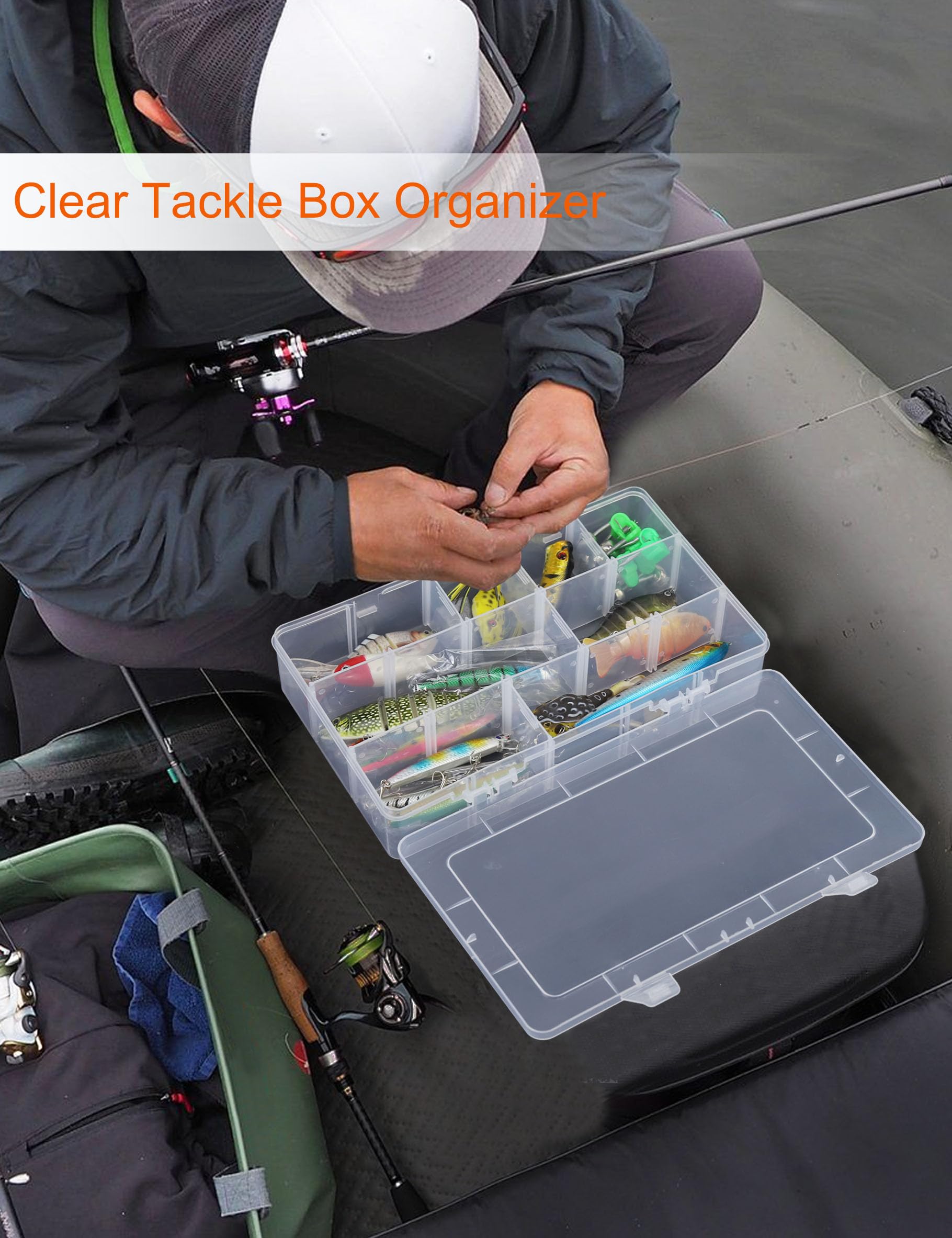 Sjqecyfv Plastic Organizer Tackle Box Organizer Clear Plastic Organizer Box with Dividers Bead Container Divided Storage Containers Large 15 Grid Compartment Box Craft Organizer Tackle Box (2 Pack)