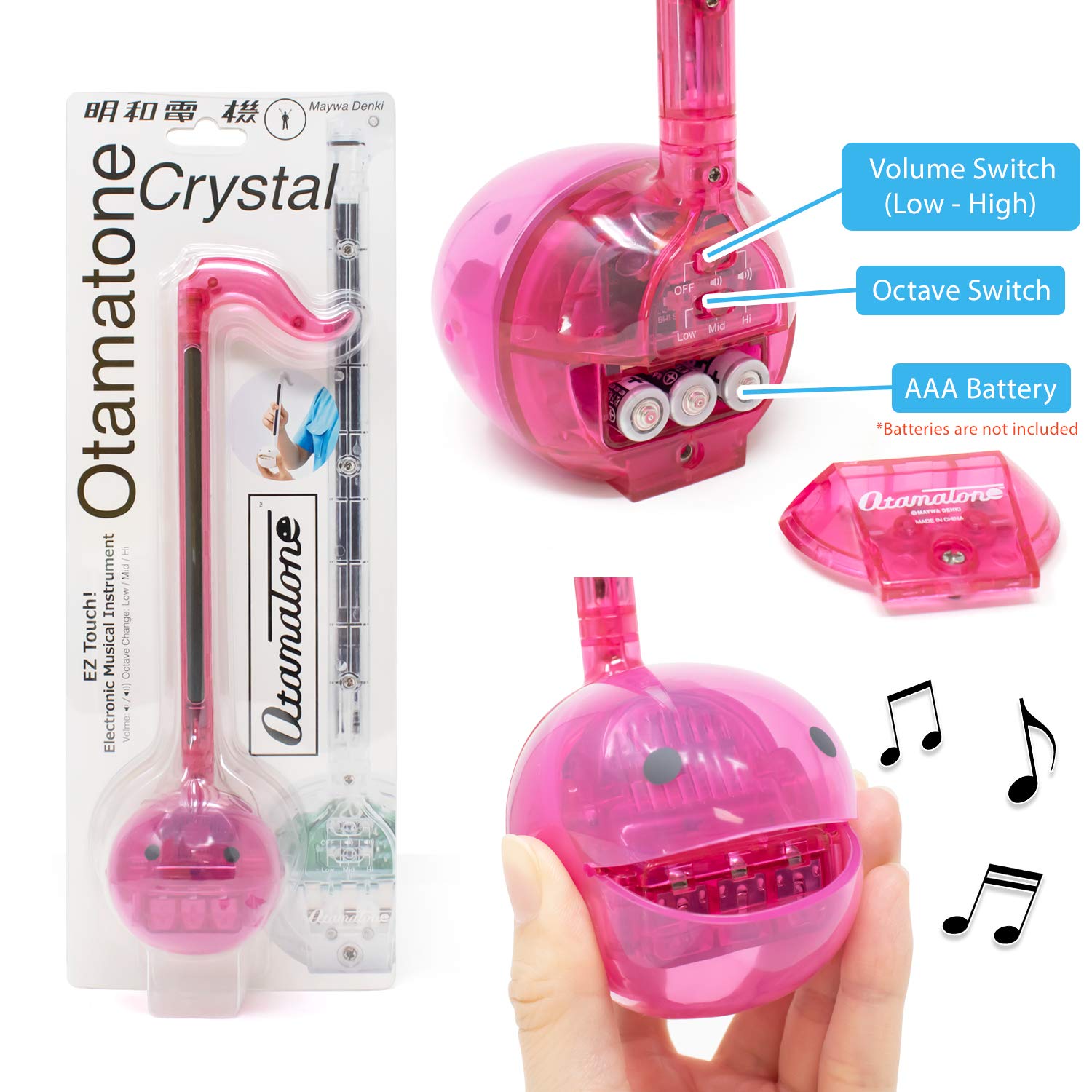 Special Edition Otamatone Crystal [English Version] - Fun Japanese Electronic Musical Toy Synthesizer Instrument designed for Maywa Denki - Pink