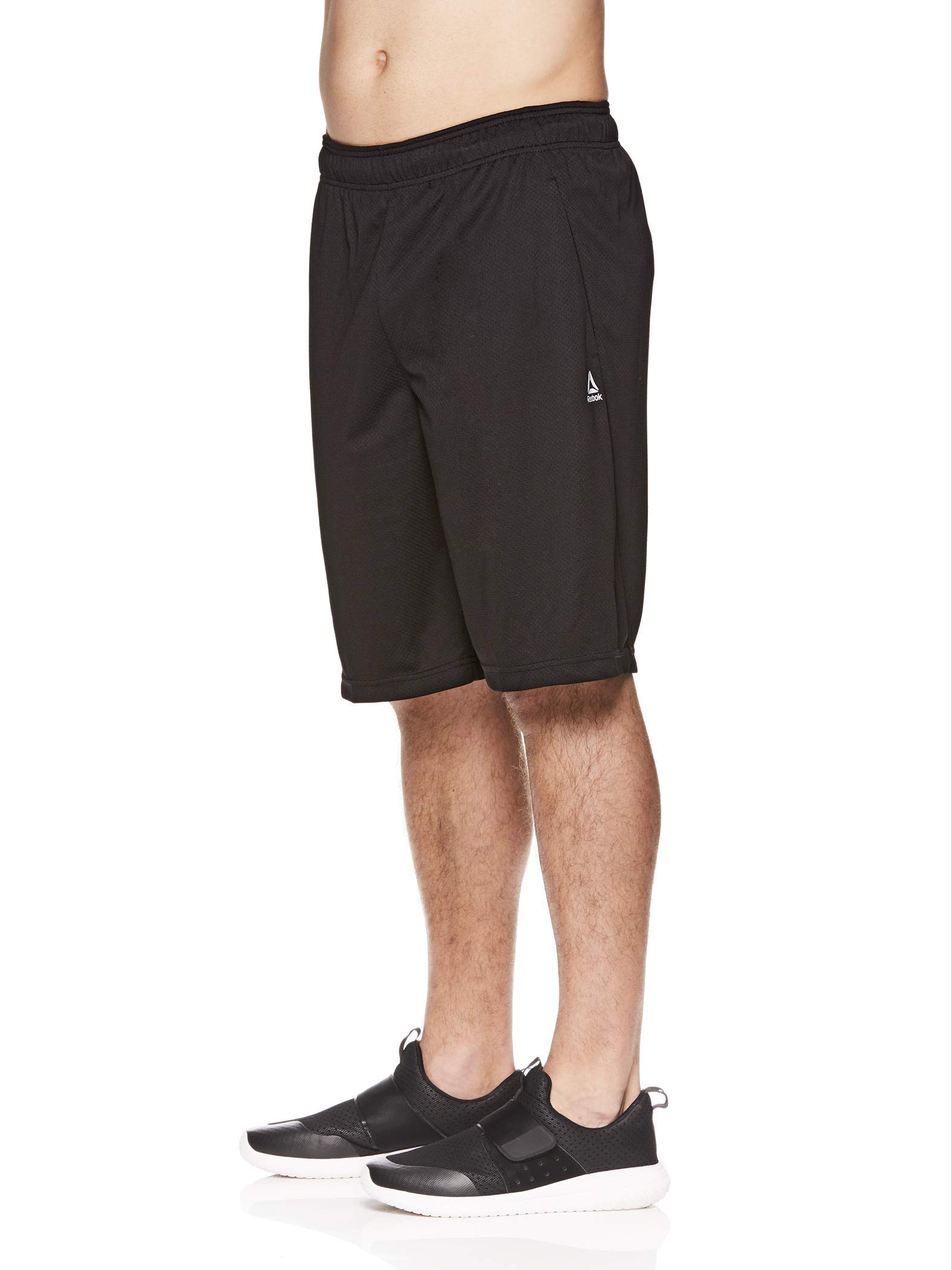 Reebok Men's Mesh Basketball Gym & Running Shorts w/Elastic Drawstring Waistband & Pockets - Open Shot Black, Medium
