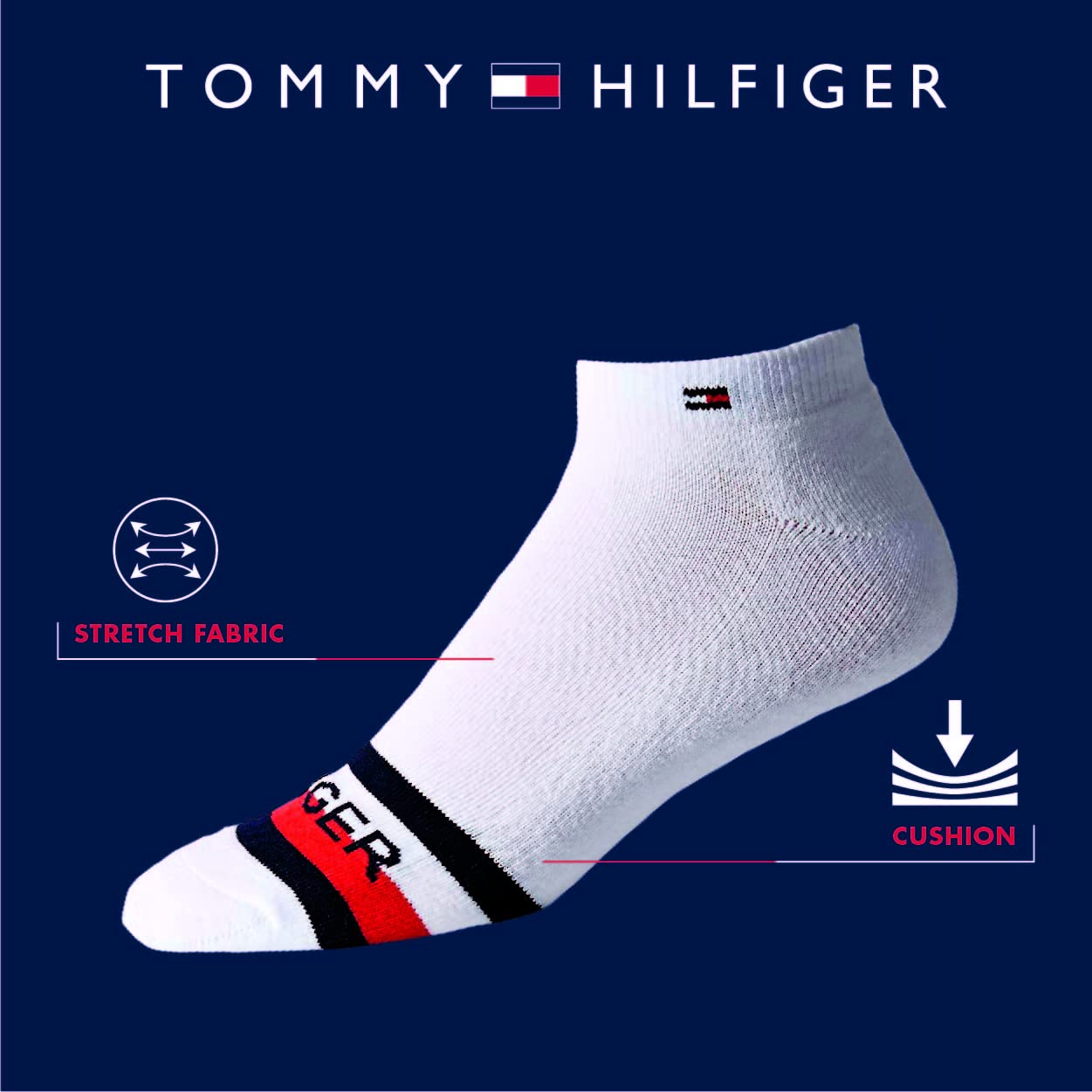 Tommy Hilfiger Men's 3 Pair Cotton Cushion Liner Socks Bag, Oxford Heather, Shoe Size 7-12