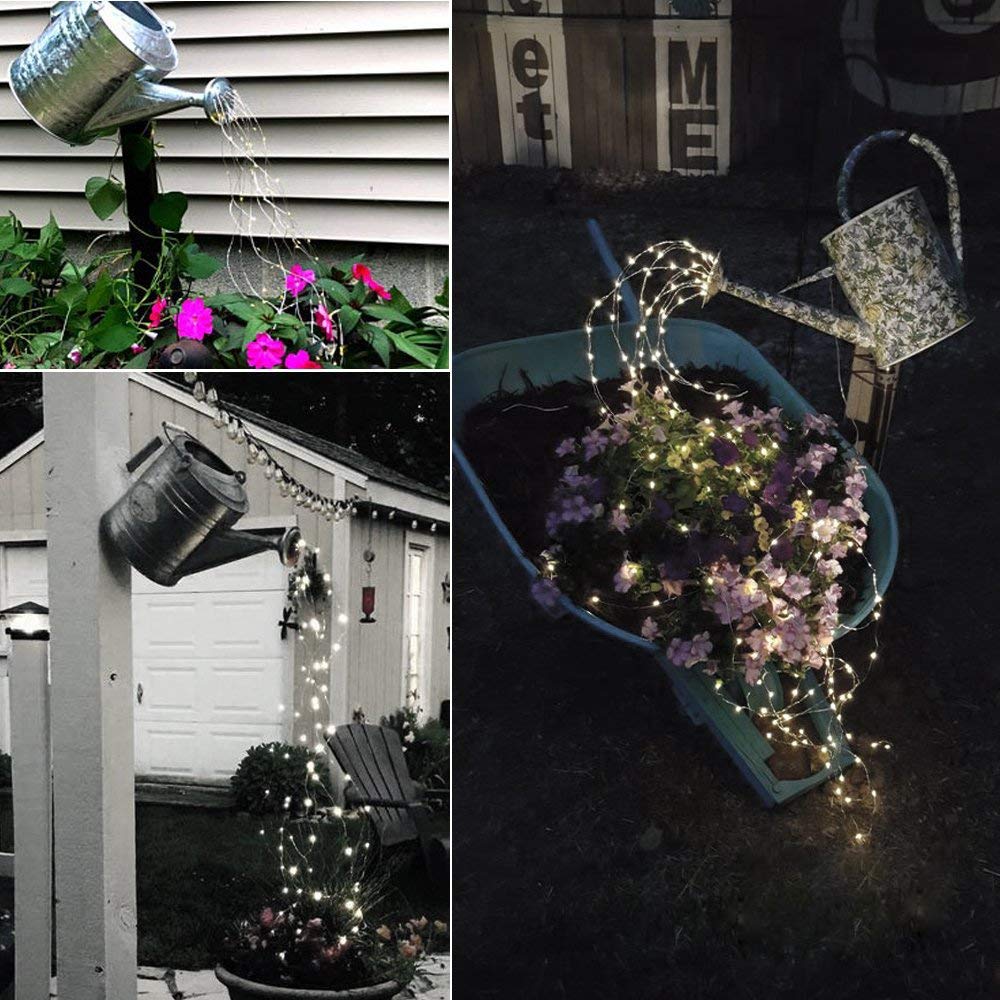 Solar Powered Twinkle Fairy Lights, 10 Strands 200 LEDs Waterproof Timbo String Lights Waterfall Decorative Silver Wire Solar Lights for Outdoor, Garden, Christmas Tree